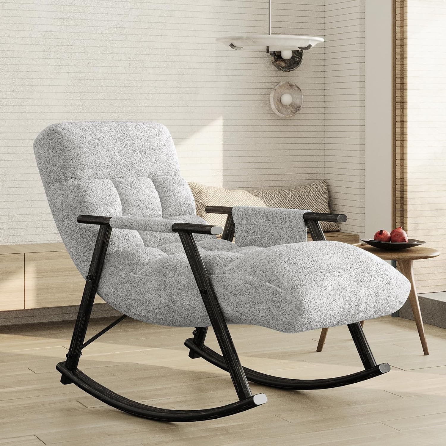Multi-Position Reclining Rocking Chair Adjustable Back & Footrest Soft ...