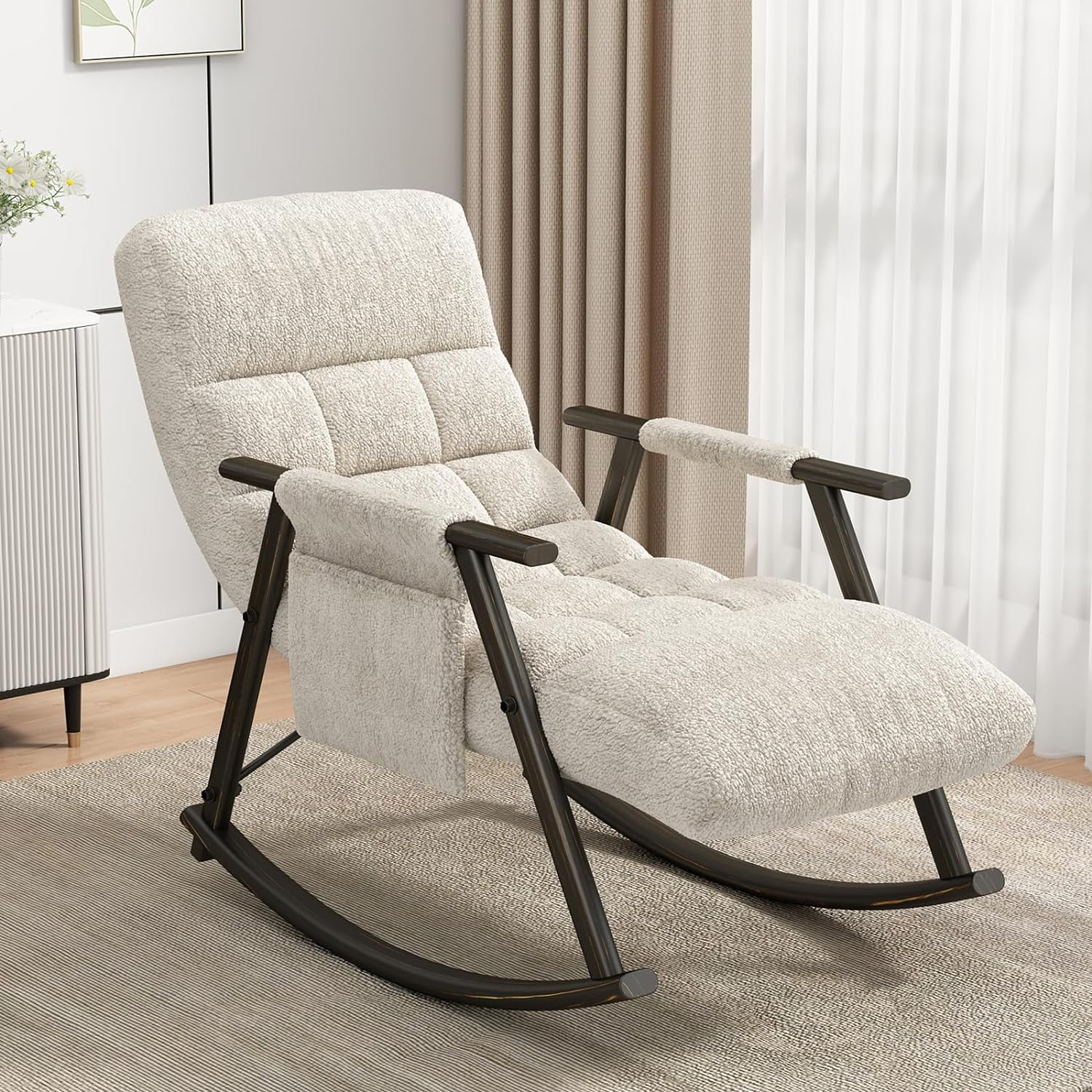 Multi-Position Reclining Rocking Chair Adjustable Back & Footrest Soft ...