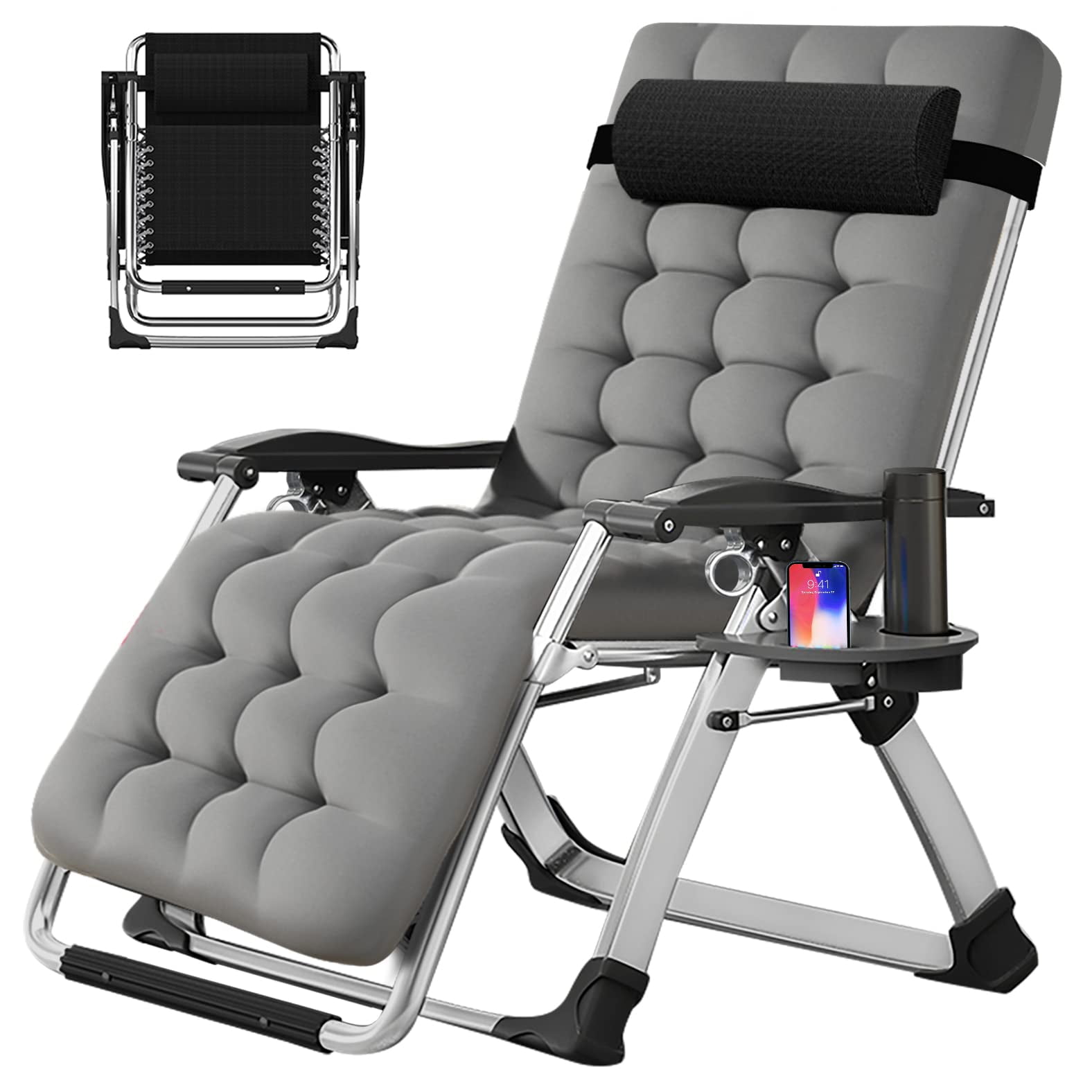 Multi-Position Zero Gravity Chair, Removable Soft Cushion & Side Table ...