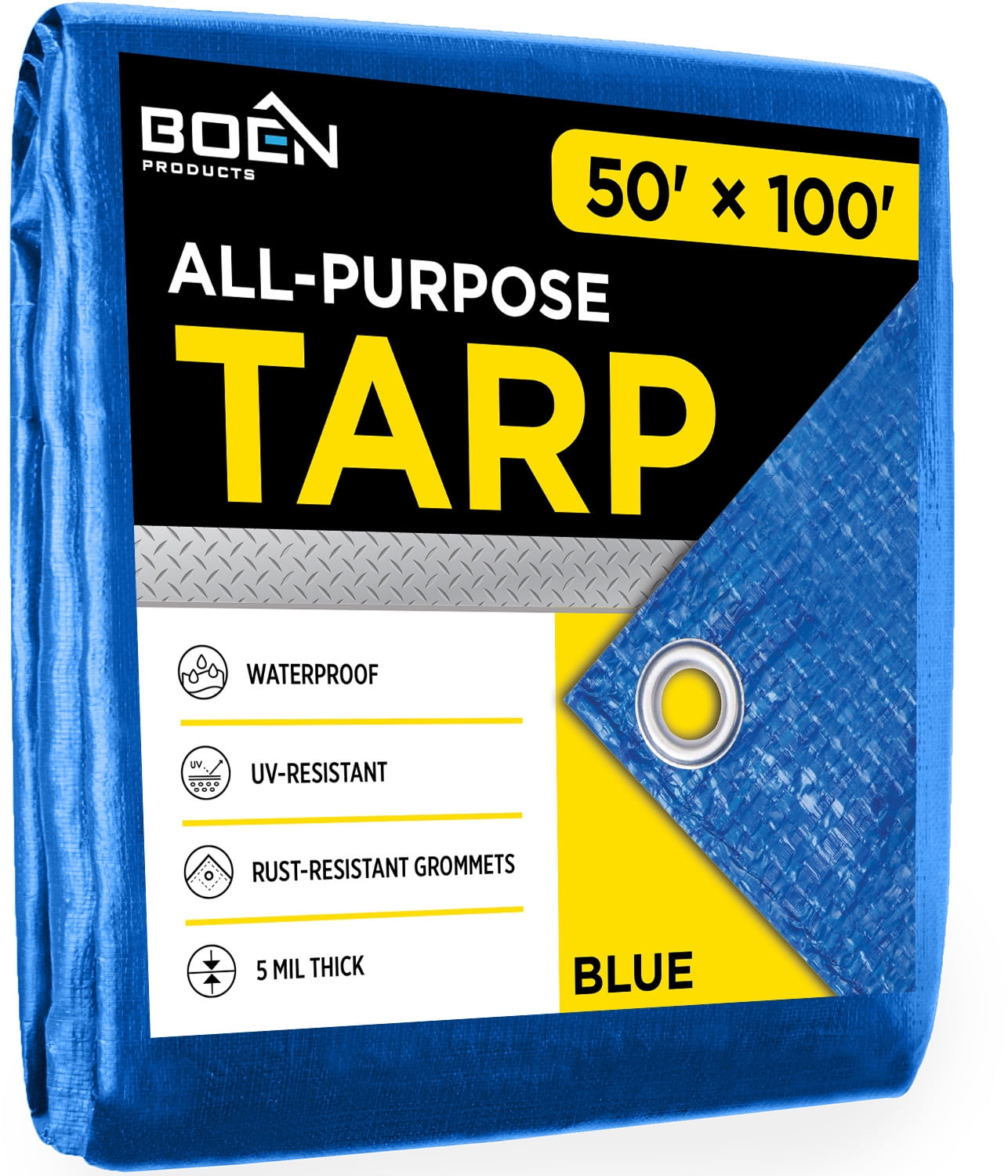 BOEN 50'x100' Blue Poly Tarp Cover, Heavy Duty, Waterproof, for Tent ...