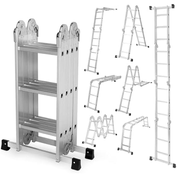 Multi-Purpose Aluminium Folding Ladder, 7-in-1 Heavy-Duty Extension ...