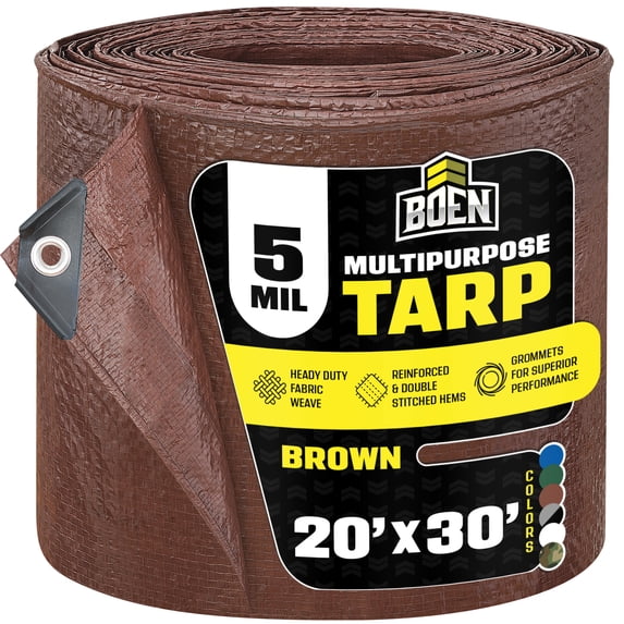 BOEN Multi-Purpose Tarp, 20 ft x 30 ft, 5 Mil Thick, Brown, Water ...