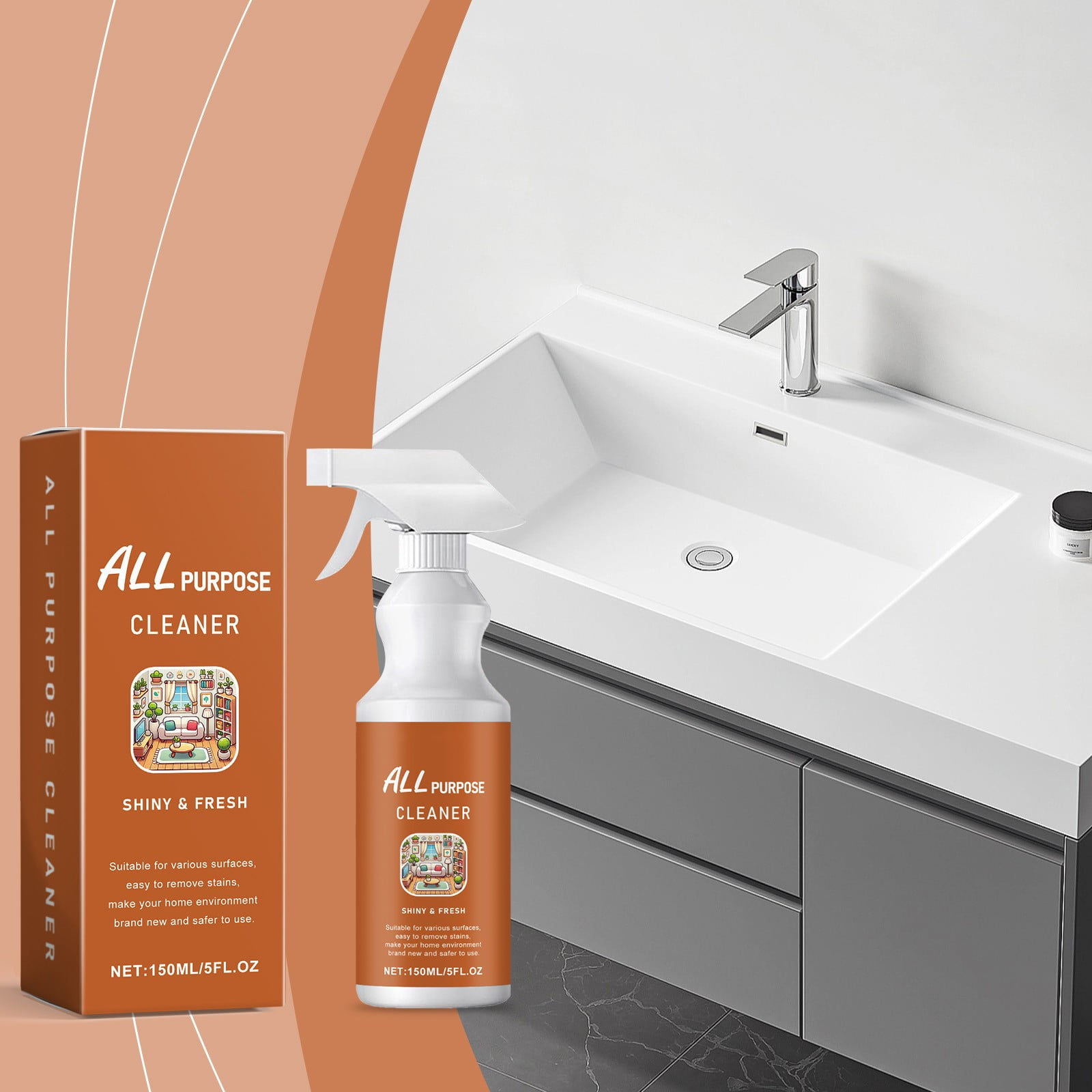 Multi-Purpose Cleaner Spray, Powerful Degreaser for Kitchen Stains, Mild Recipe Safe On Wood and ...