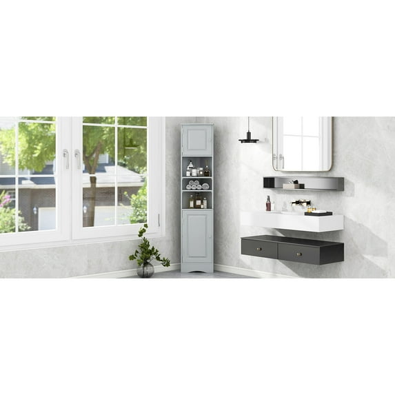Multi-Purpose Corner Storage / Grey Finish, Stainless Steel Hardware ...