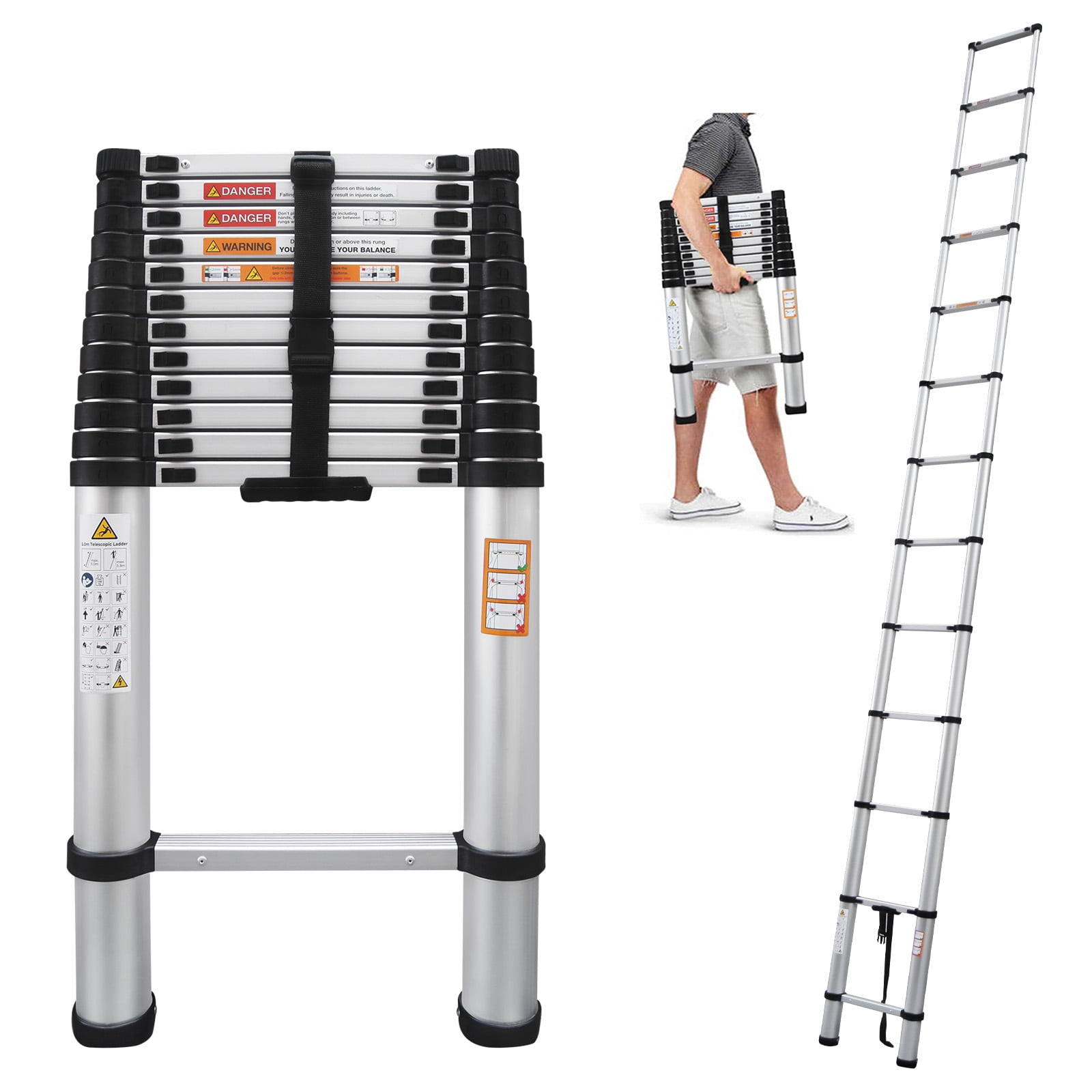 Multi-Purpose Extension Ladder 12.5ft Aluminum Telescoping Ladder Attic ...