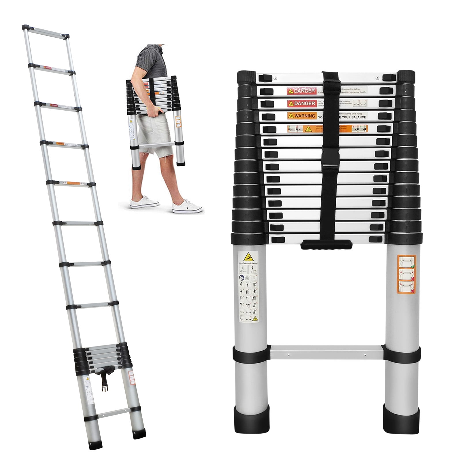 Multi-Purpose Extension Ladder 14.4ft Aluminum Telescoping Ladder Attic ...