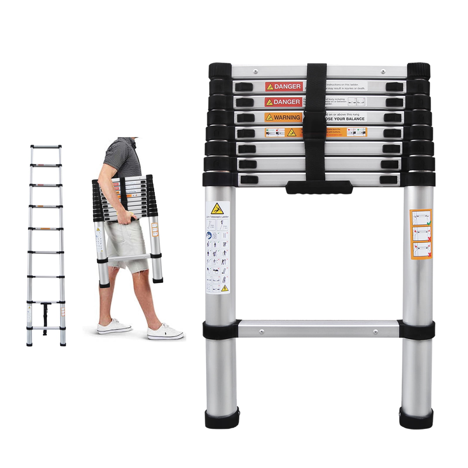 Autofu Multi Purpose Aluminum Telescoping Ladder 8.5ft 330lbs Max Load 8 Steps