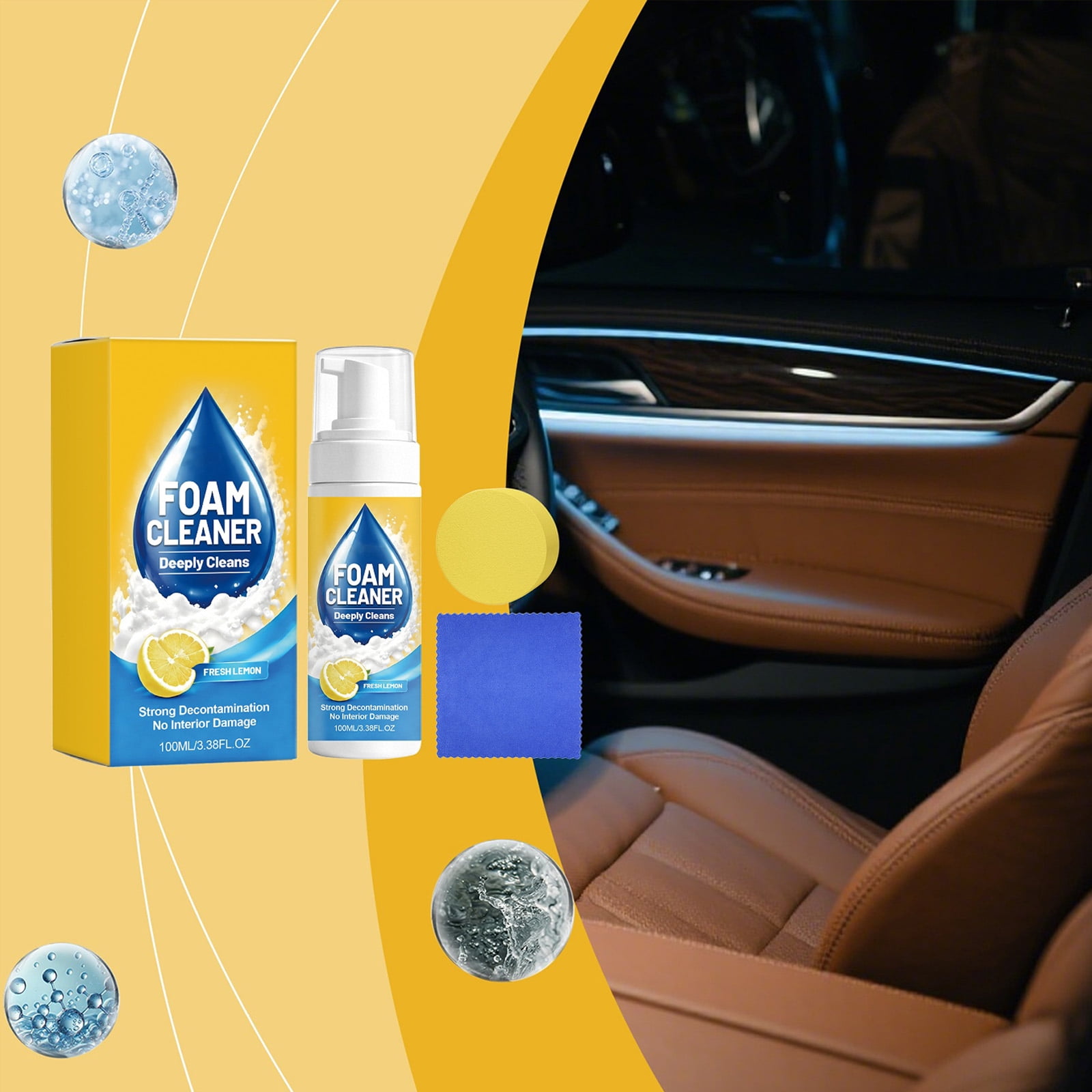 Multi-Purpose Foam Cleaner, 100ML/3.38FL.OZ Car Interior Cleaner with ...