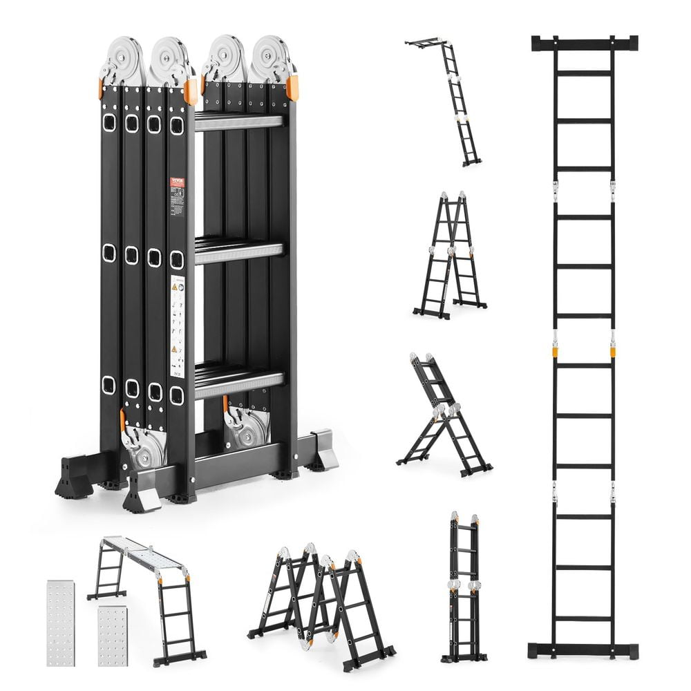 Multi-Purpose Folding Ladder 7-in-1 3 Step 12ft with Scaffolding Plank ...
