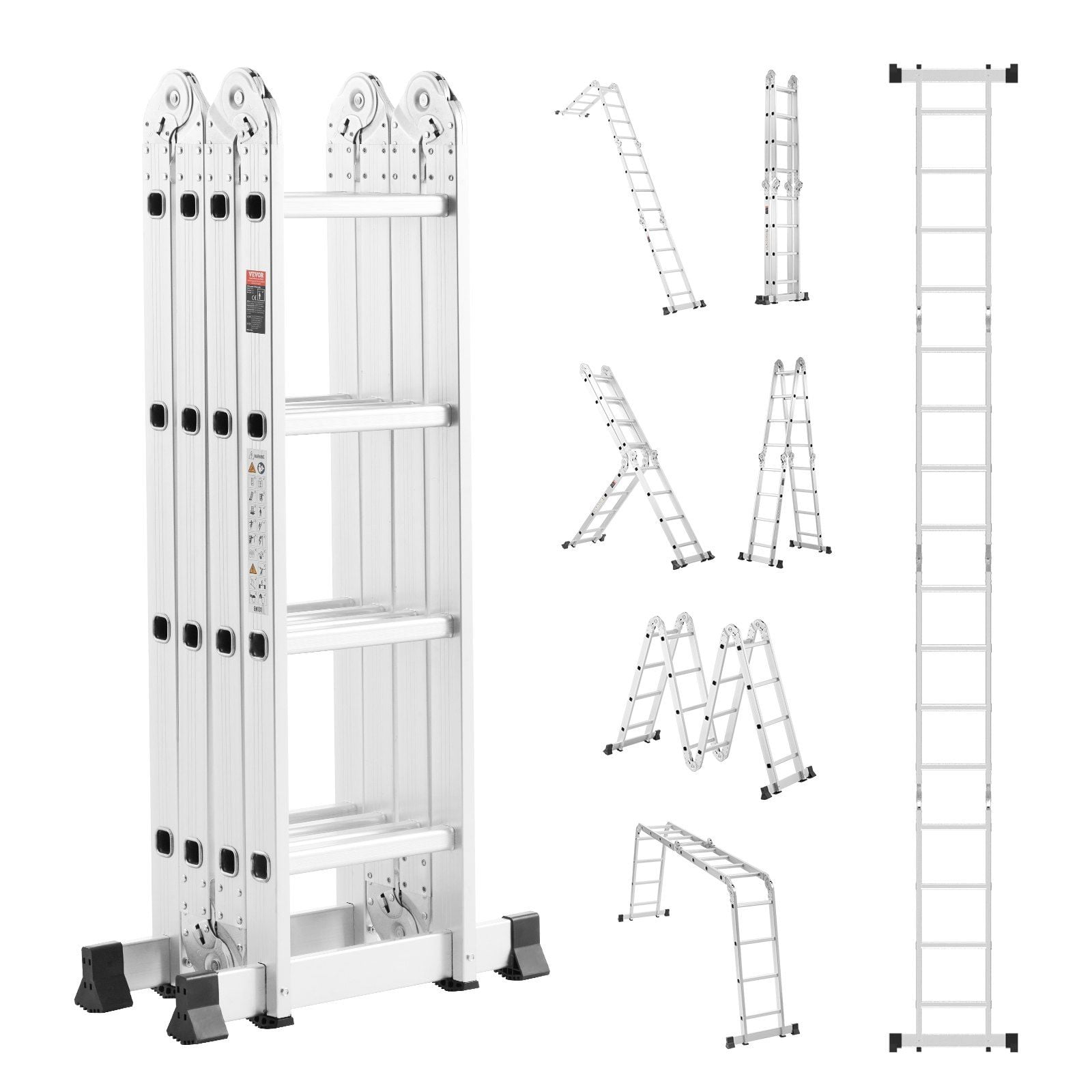 Multi-Purpose Folding Ladder 7-in-1 4 Step 15.5ft Reach Height for Work ...