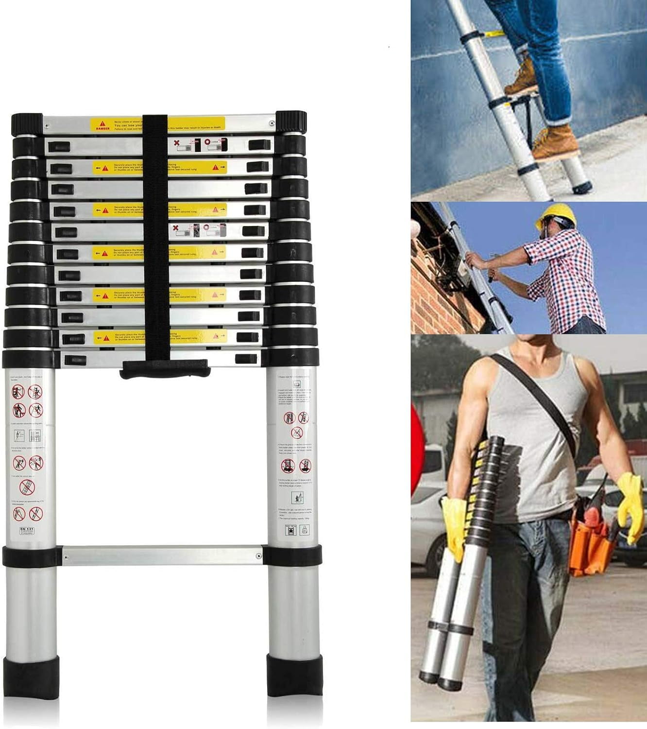 Multi-Purpose Ladder 12.5FT 330lbs Capacity Aluminum Lightweight Attic ...