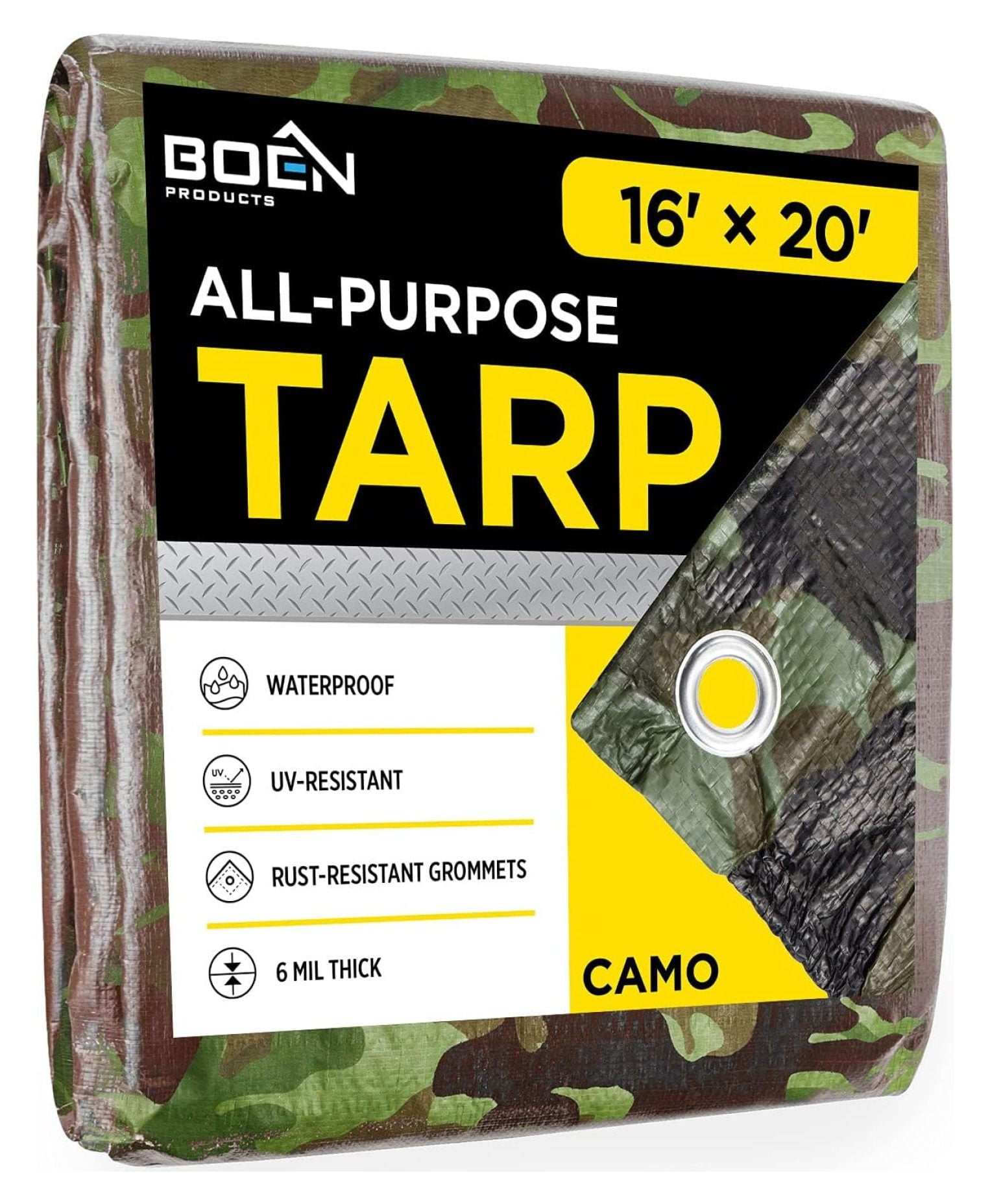 Multi-Purpose Large Tarp Waterproof Cover | Camo, 16' x 20' 6 Mil Thick ...