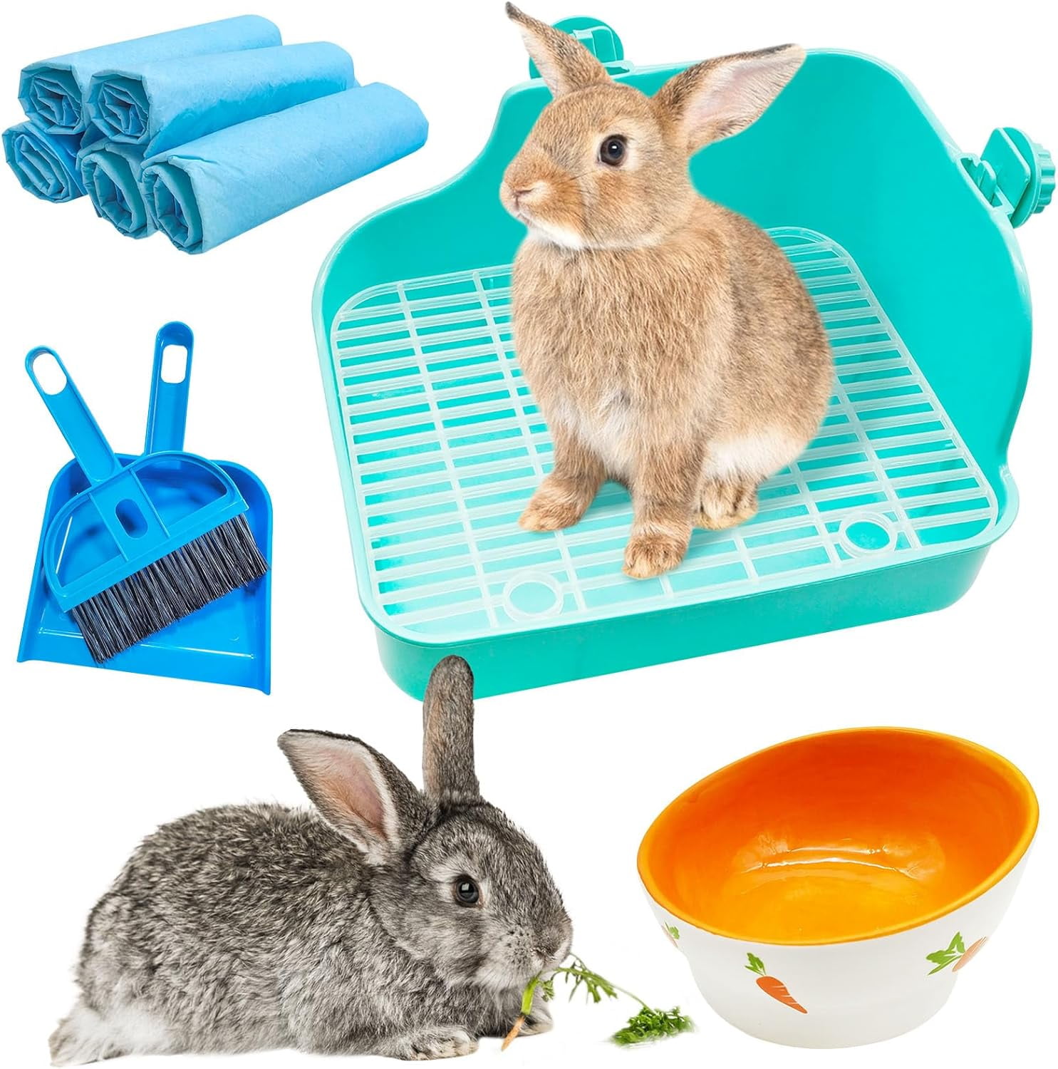 Multi-Purpose Plastic Rabbit Litter Box Set, 5 Disposable Pet Pads ...