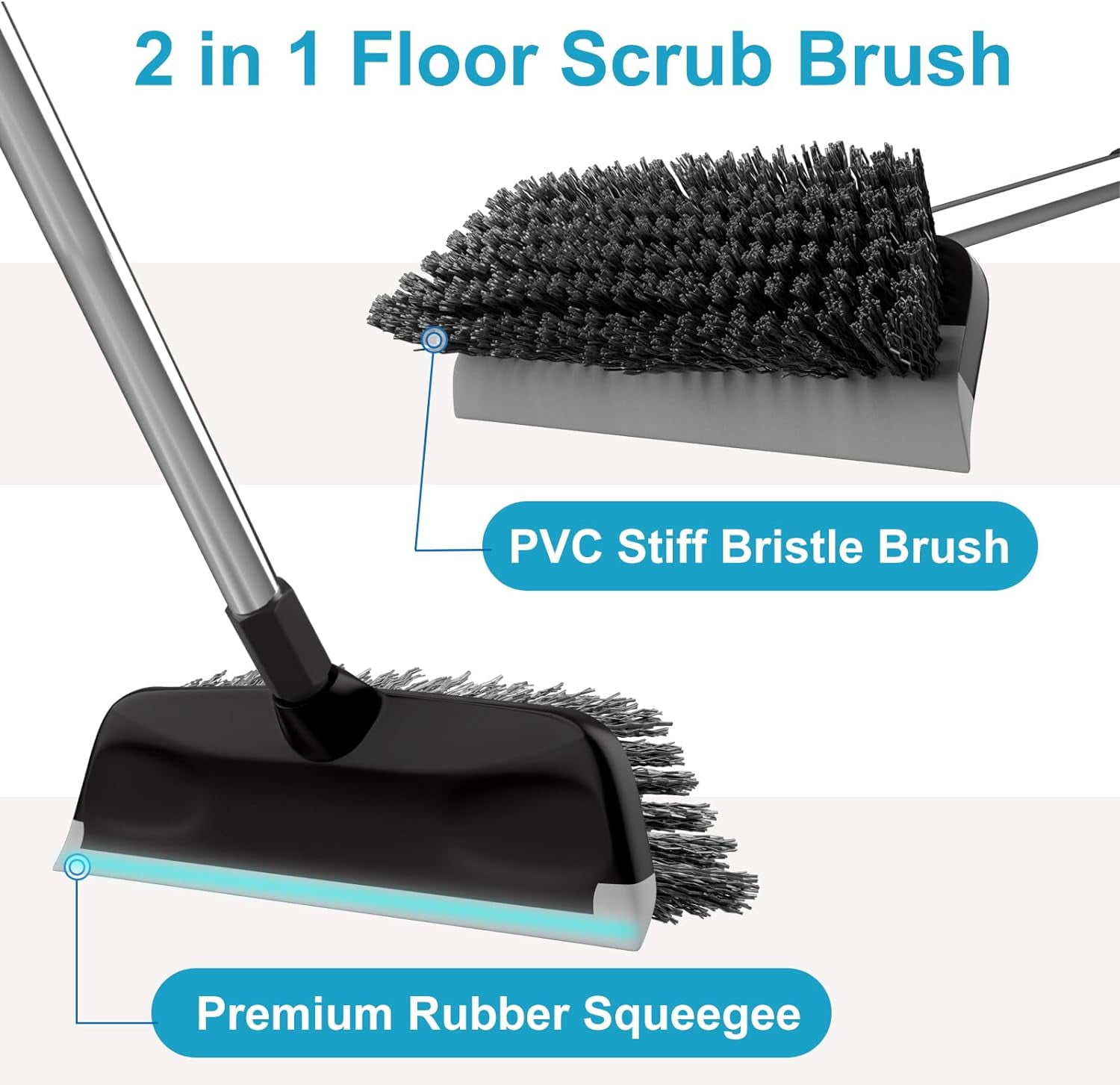 Multi-Purpose Scrub Brush With Long Handle, 10-Inch Wide Rigid Bristle ...