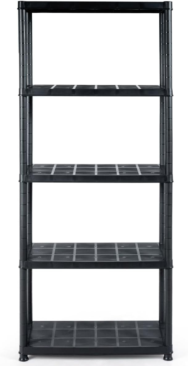 Multi-Purpose Shelf Rack, 5-Tier Plastic Shelving Unit, No Tools ...