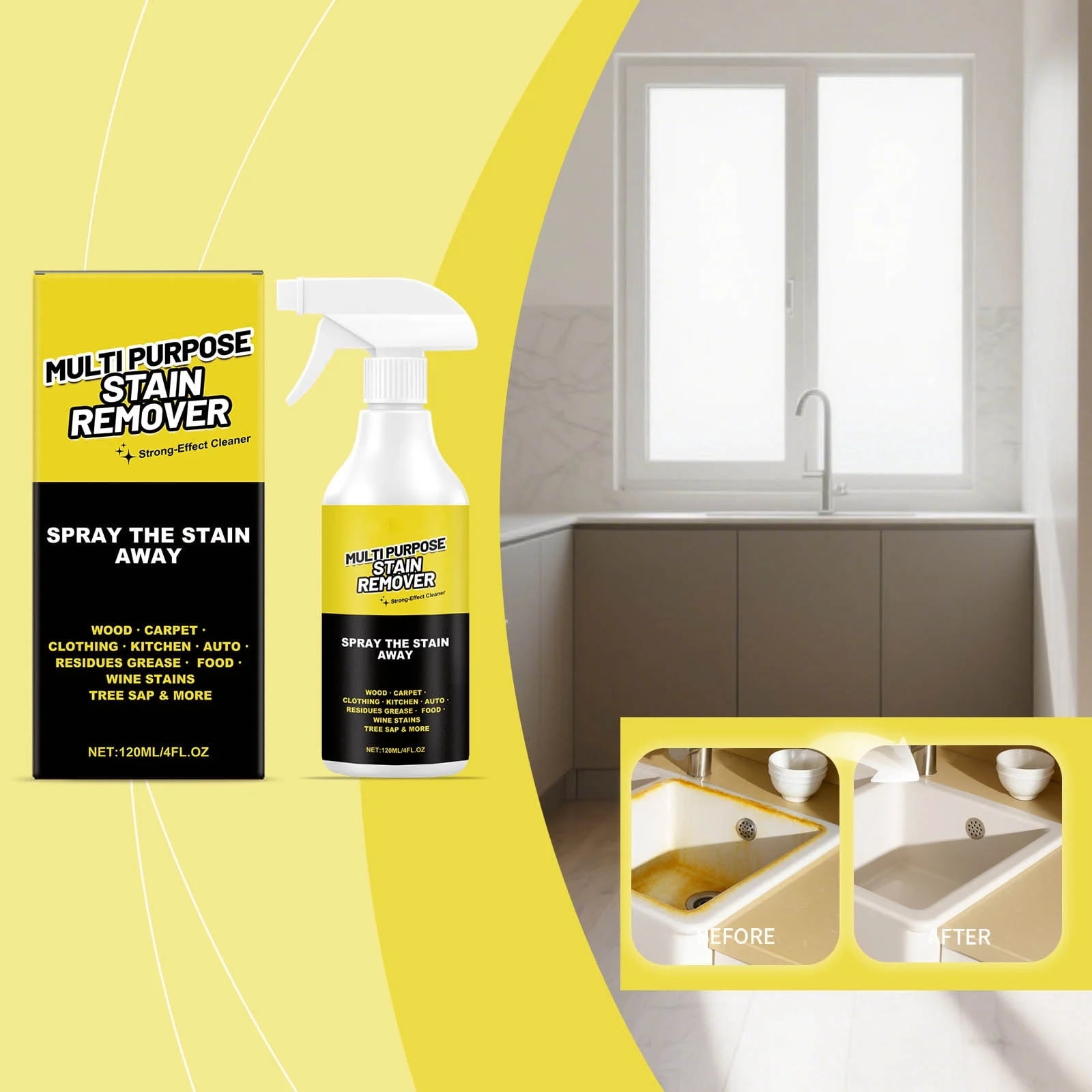 Multi-Purpose Stain Remover, 120ml Daily Cleaning for Various Surfaces ...