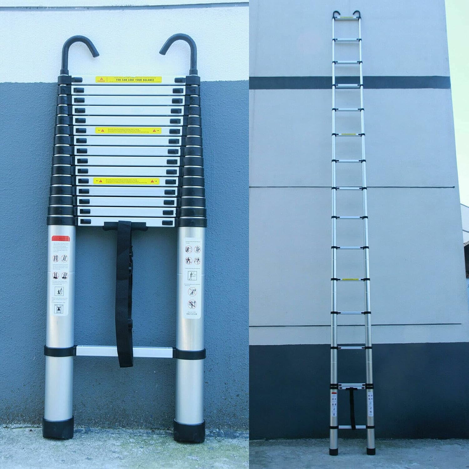 Multi-Purpose Telescopic Ladder with Hooks, 14.5FT/ 4.4M Extendable ...