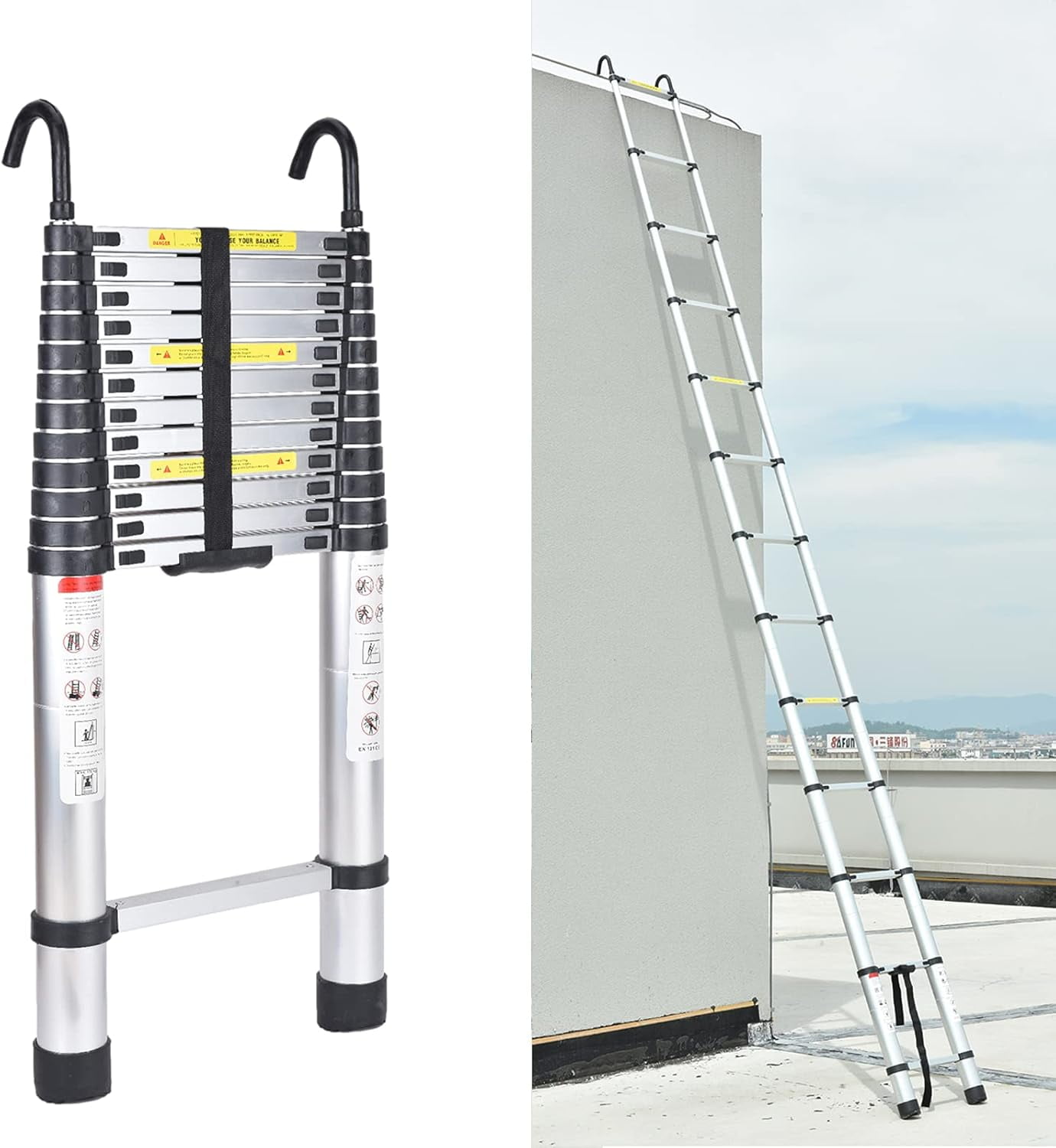 Multi-Purpose Telescopic Ladder with Hooks, 16.4FT/ 5M Extendable ...