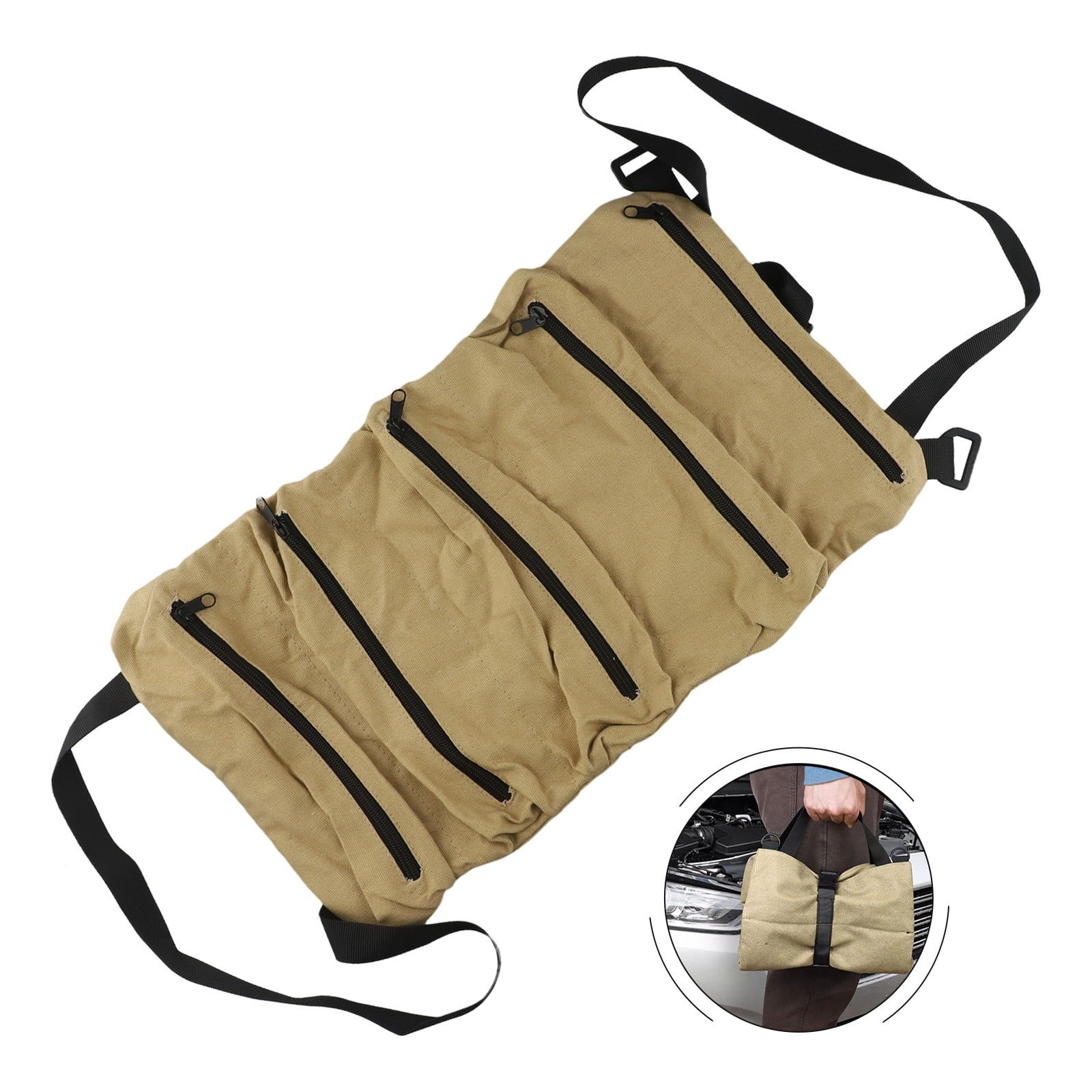 Multi-Purpose Tool Roll Up Bag Wrench Pouch Canvas Hanging Organizer W ...