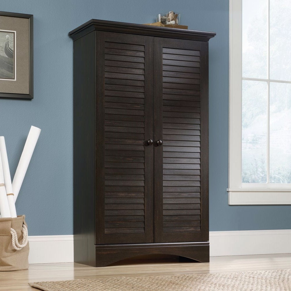 Multi-Purpose Wardrobe Armoire Storage Cabinet in Dark Brown Antique ...