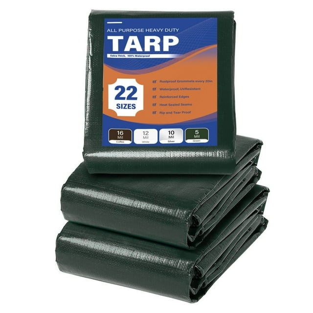 Multi Purpose Waterproof Tarp 6' x 10' Heavy Duty Green UV Resistant ...