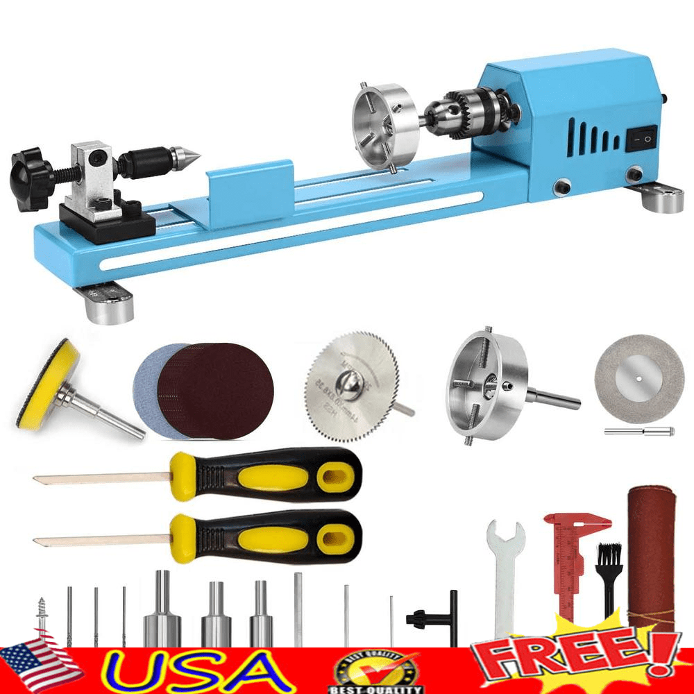 Multi-Purpose Wood Lathe Mini Machine Kit Adjustable Chuck HSS Wood Saw DIY Hobbyists Turning ...