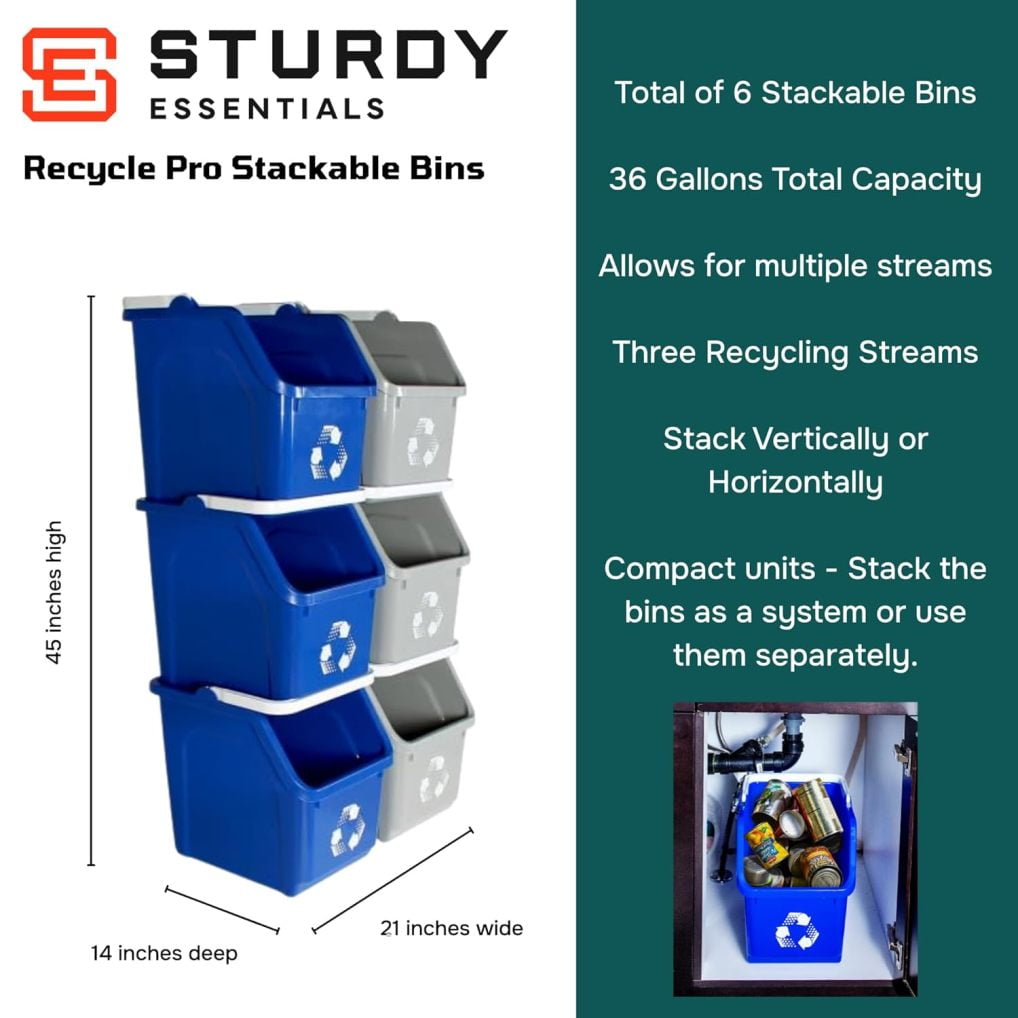 Multi Recycling System with Three Stackable 6 Gallon Bins to Build Your ...