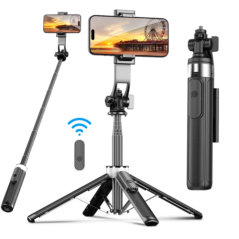 Multi Selfie Stick Tripod with Smartphone & GoPro Mount, Rechargeable ...