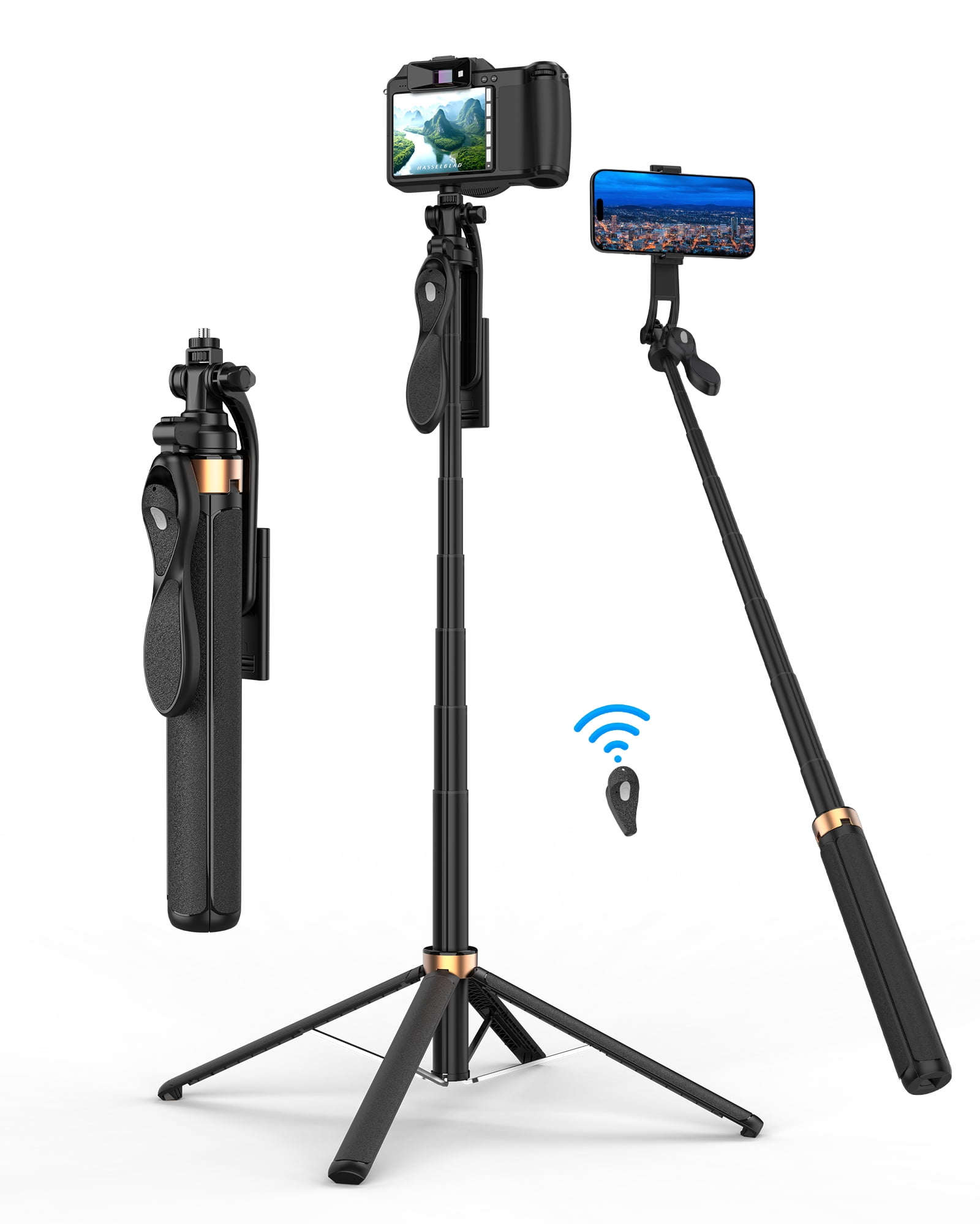 Multi Selfie Tripod with Smartphone & GoPro Mount, Rechargeable ...
