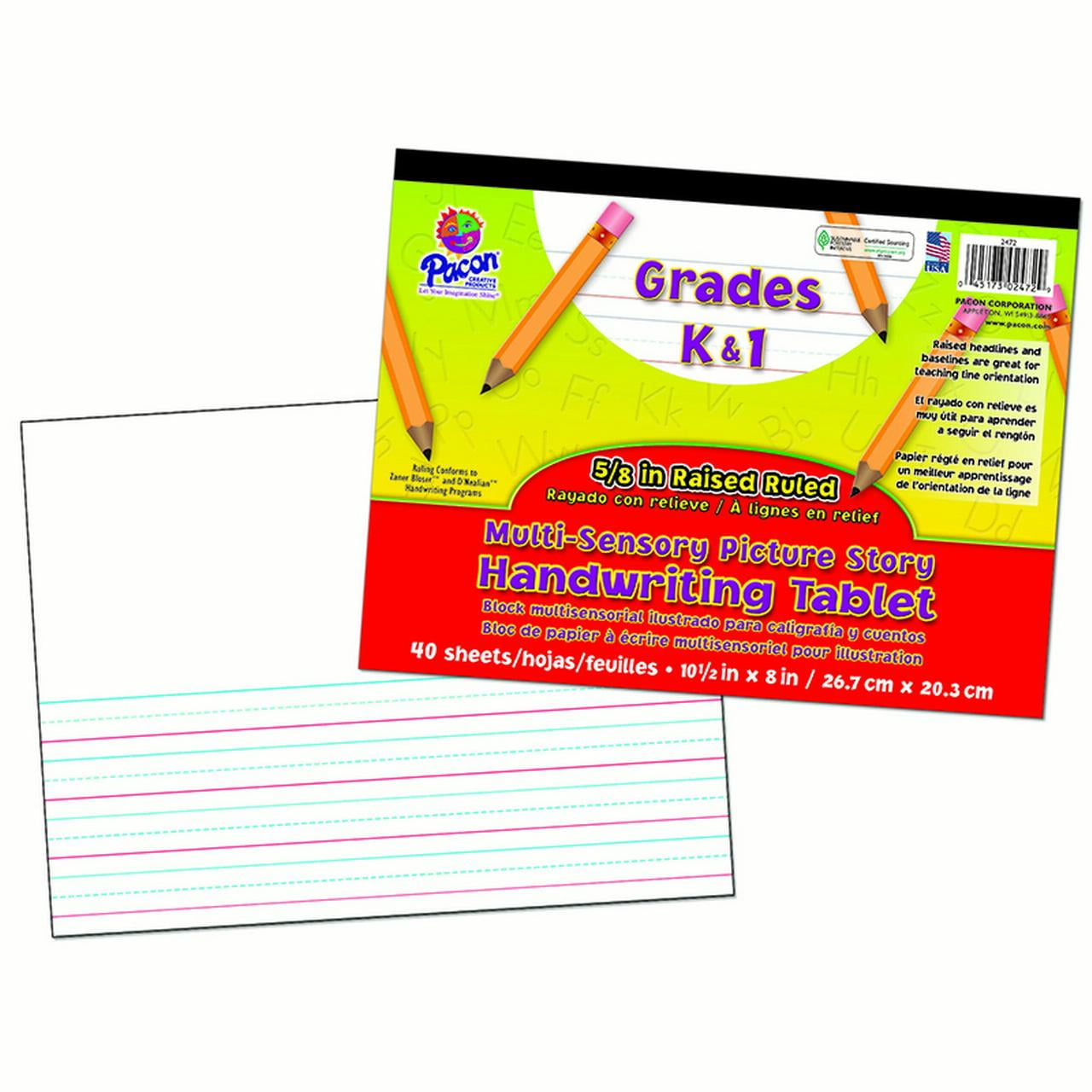 Multi-Sensory Raised Ruled Tablet, Tape Bound, 5/8" x 5/16" x 5/16 ...
