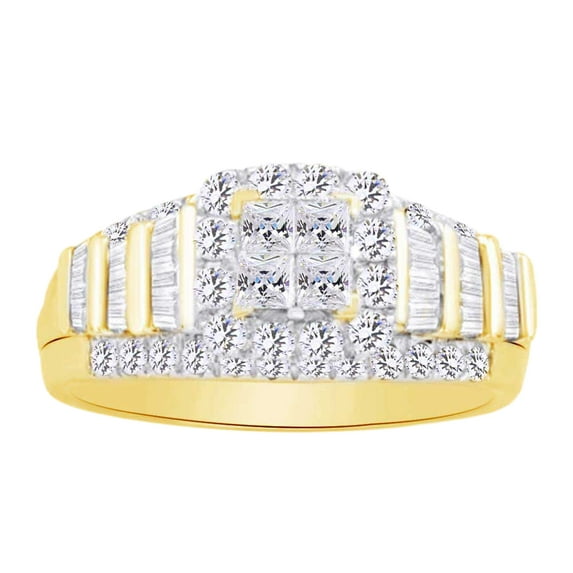 AFFY Multi Shape White Natural Diamond Engagement Ring In 10k Yellow ...