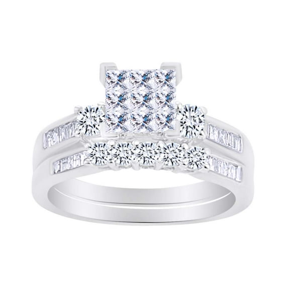 AFFY Multi Shape White Natural Diamond Square Cluster Bridal Ring Set ...