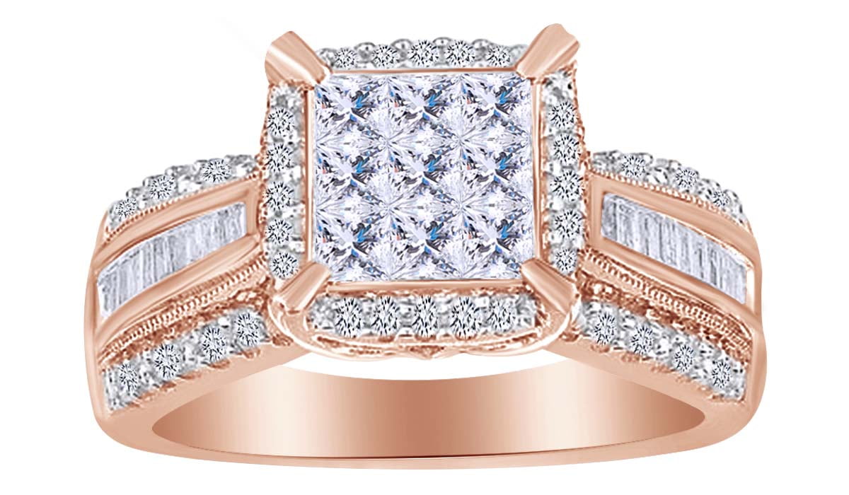 AFFY Multi Shape White Natural Diamond Square Cluster Engagement Ring ...
