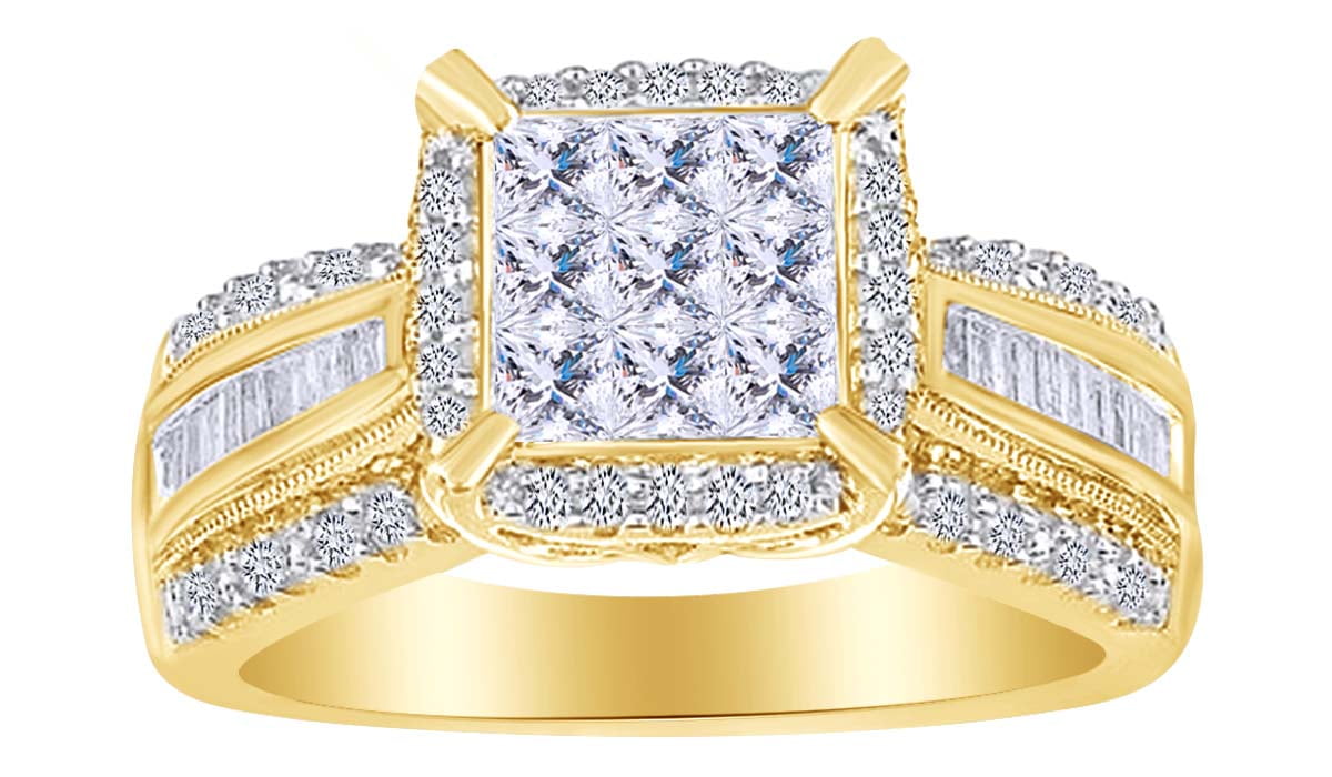 AFFY Multi Shape White Natural Diamond Square Cluster Engagement Ring ...