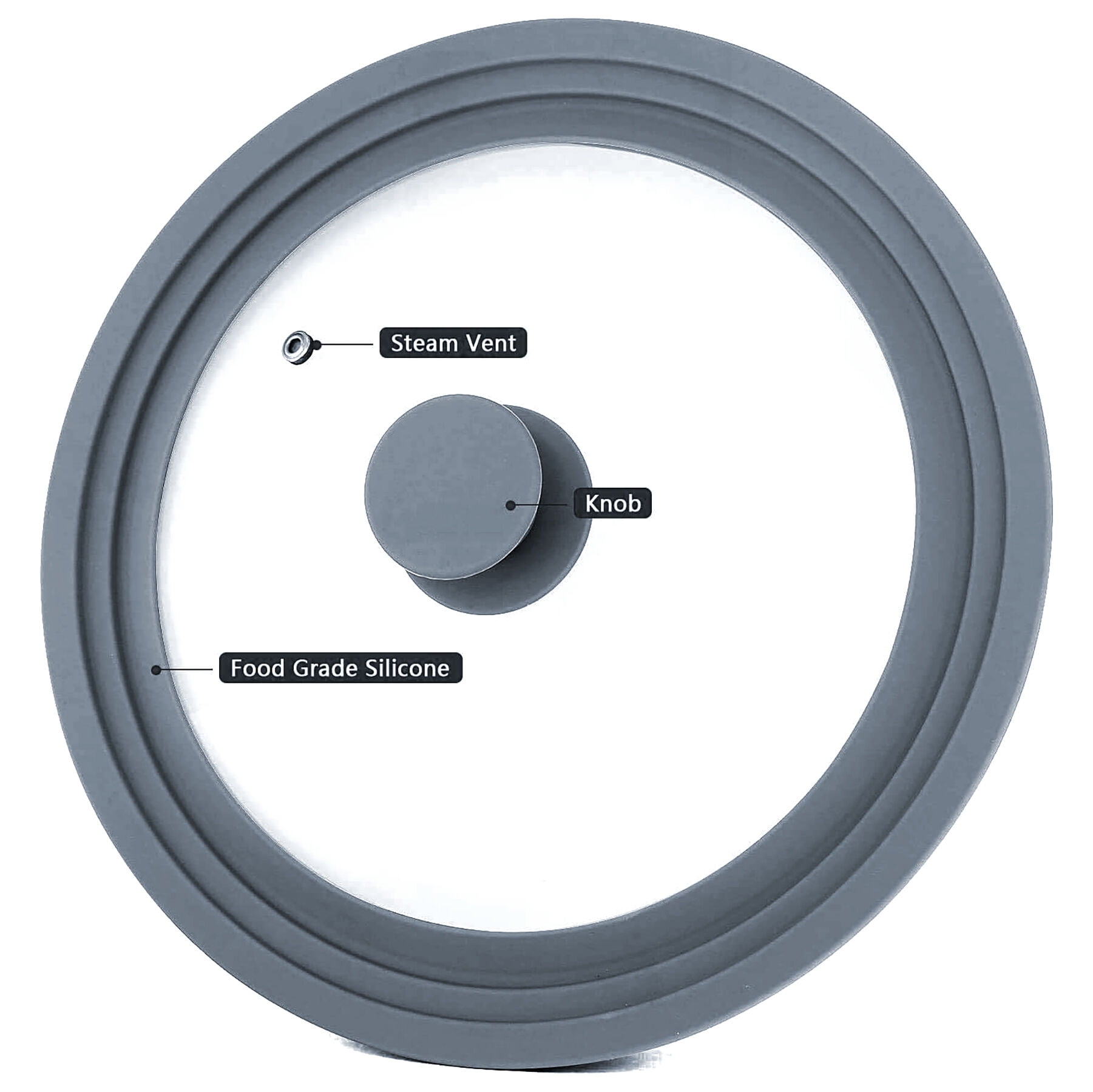 Multi-Sized Glass & Silicone Lid with Knob (color: gray) Large: Fits ...