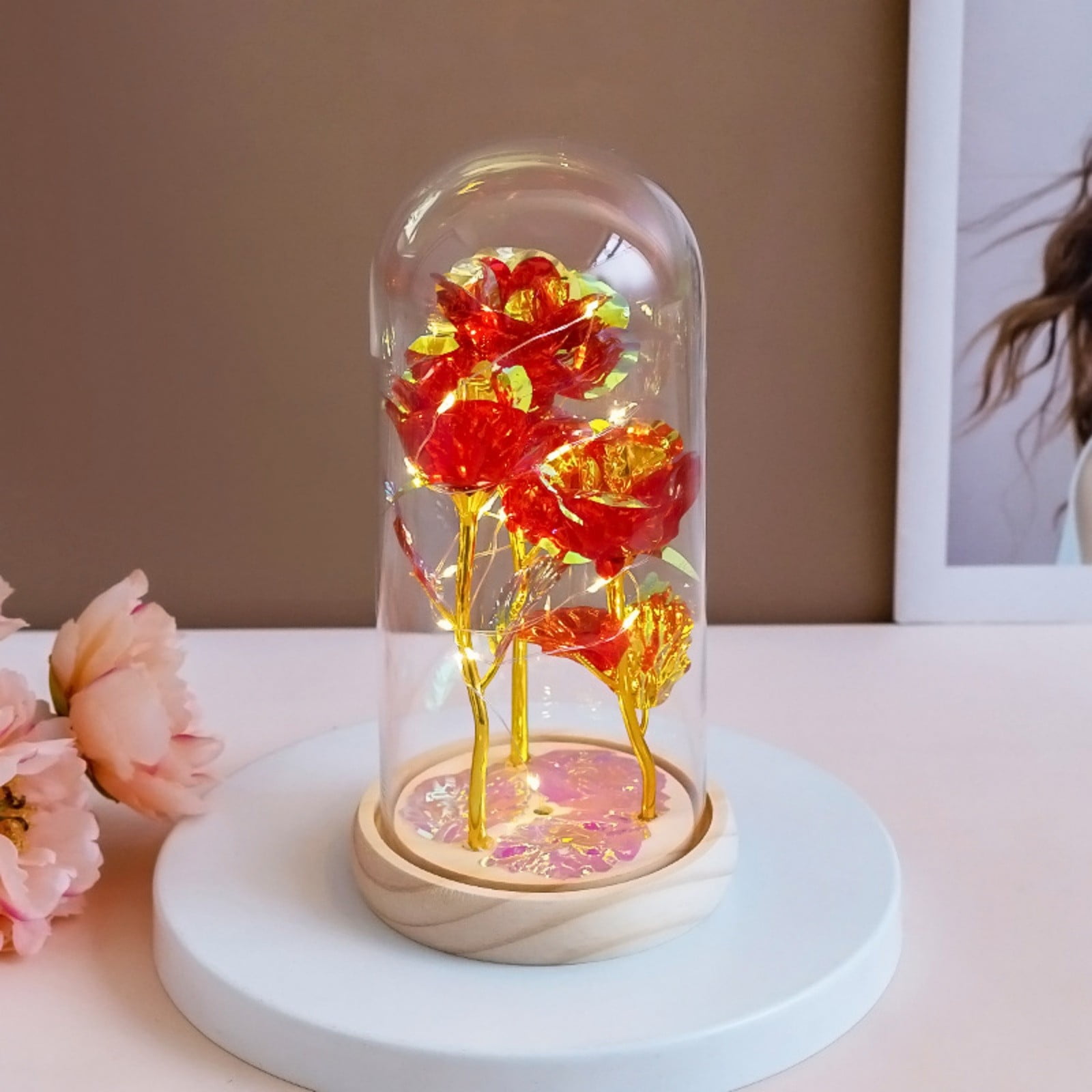 Multi-Stem Preserved Light-Up Rose in Glass/ Dome | Colorful Eternal ...