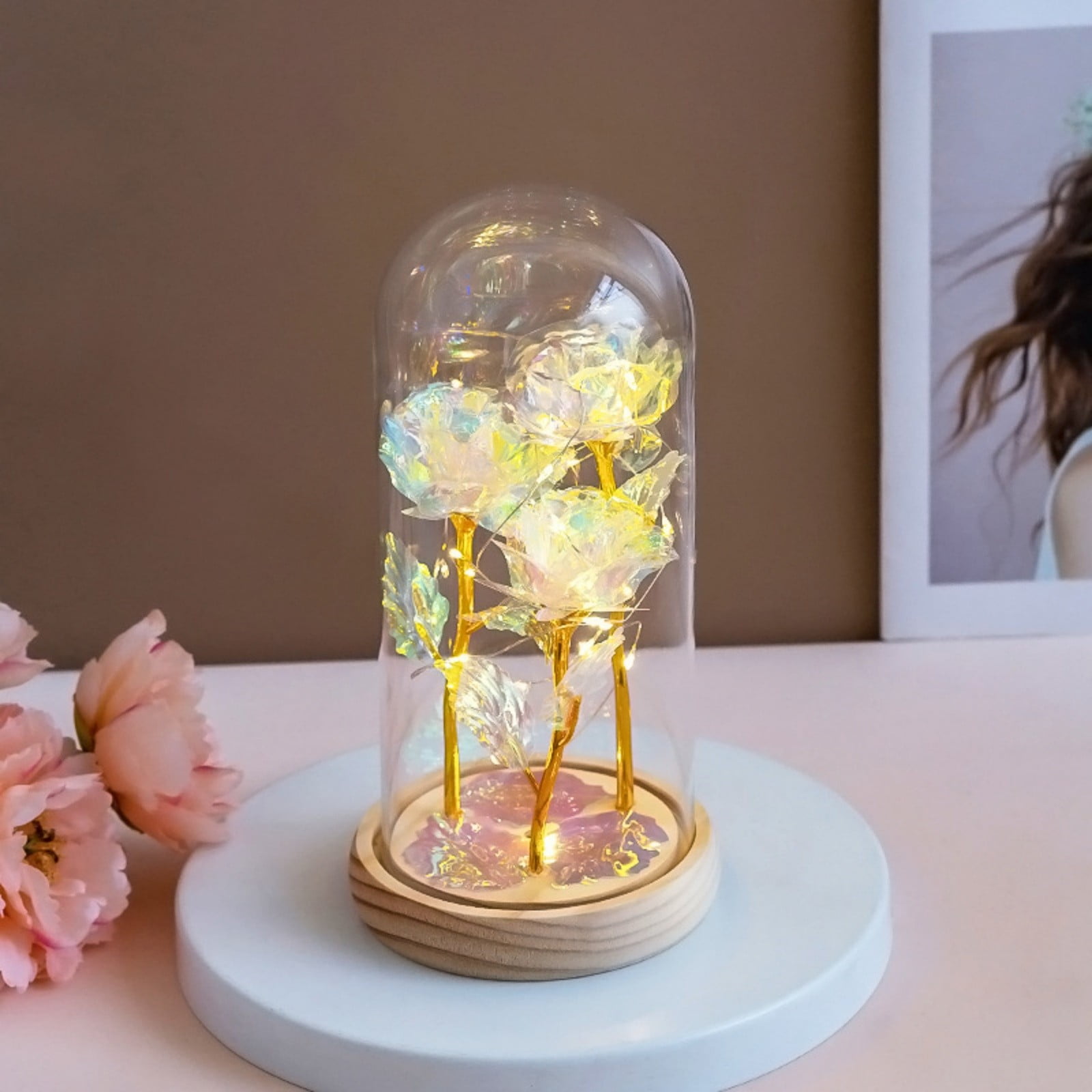 Multi-Stem Preserved Light-Up Rose in Glass/ Dome | Colorful Eternal ...
