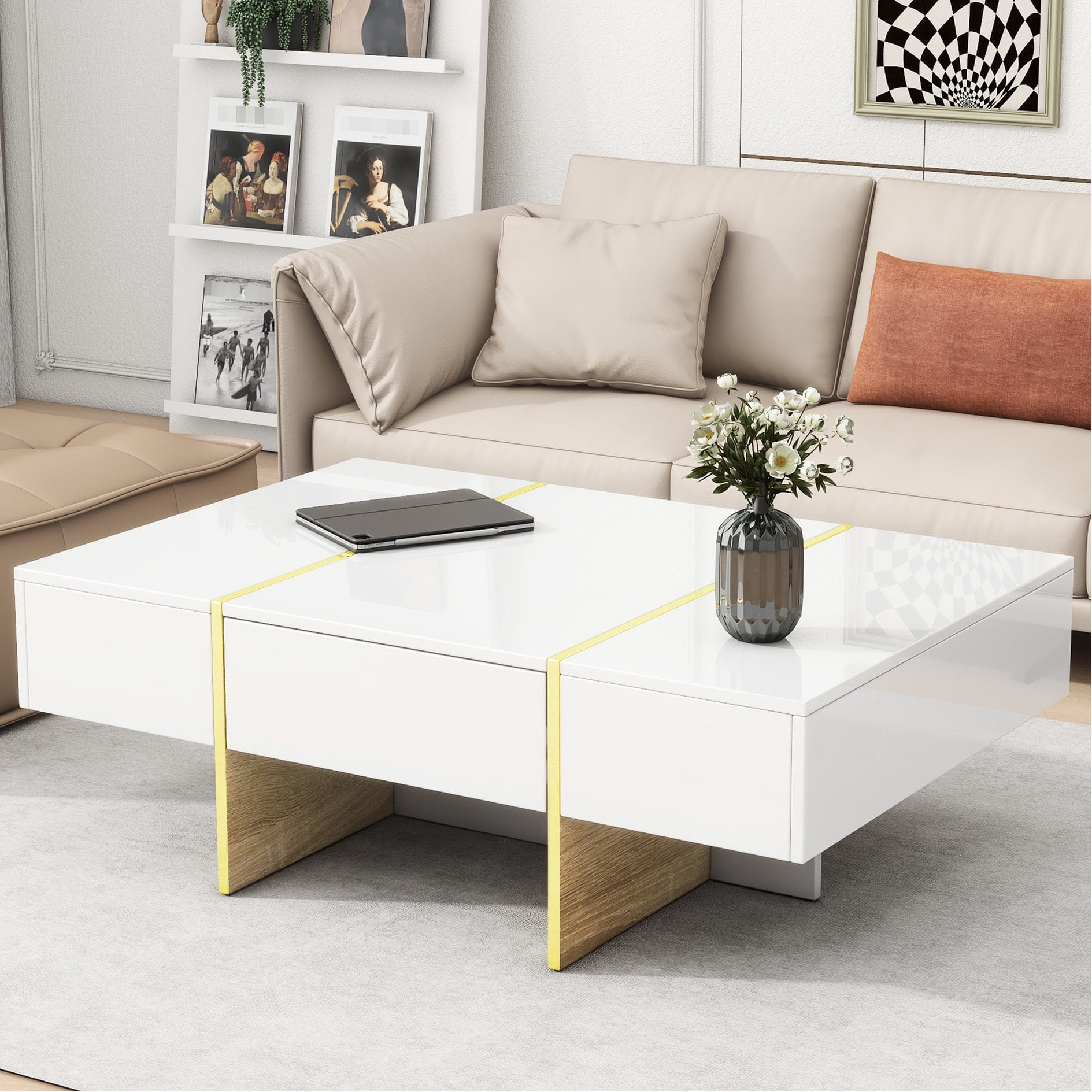 Multi-Storage Coffee Table+Golden Wood Grain Legs"-"Various Home Styles ...