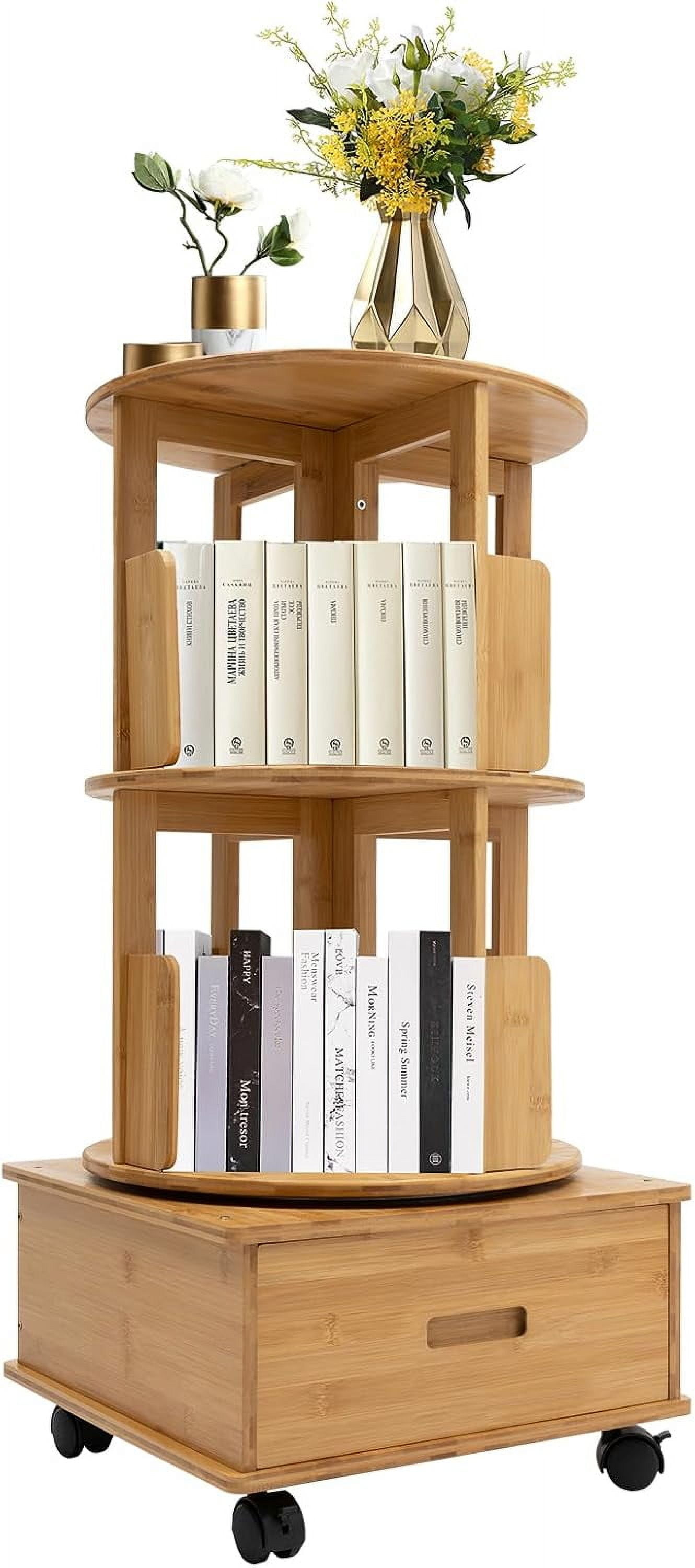Multi Storage Table Rotating Bookshelf, 360°Rotate 2 Tiers Stackable ...