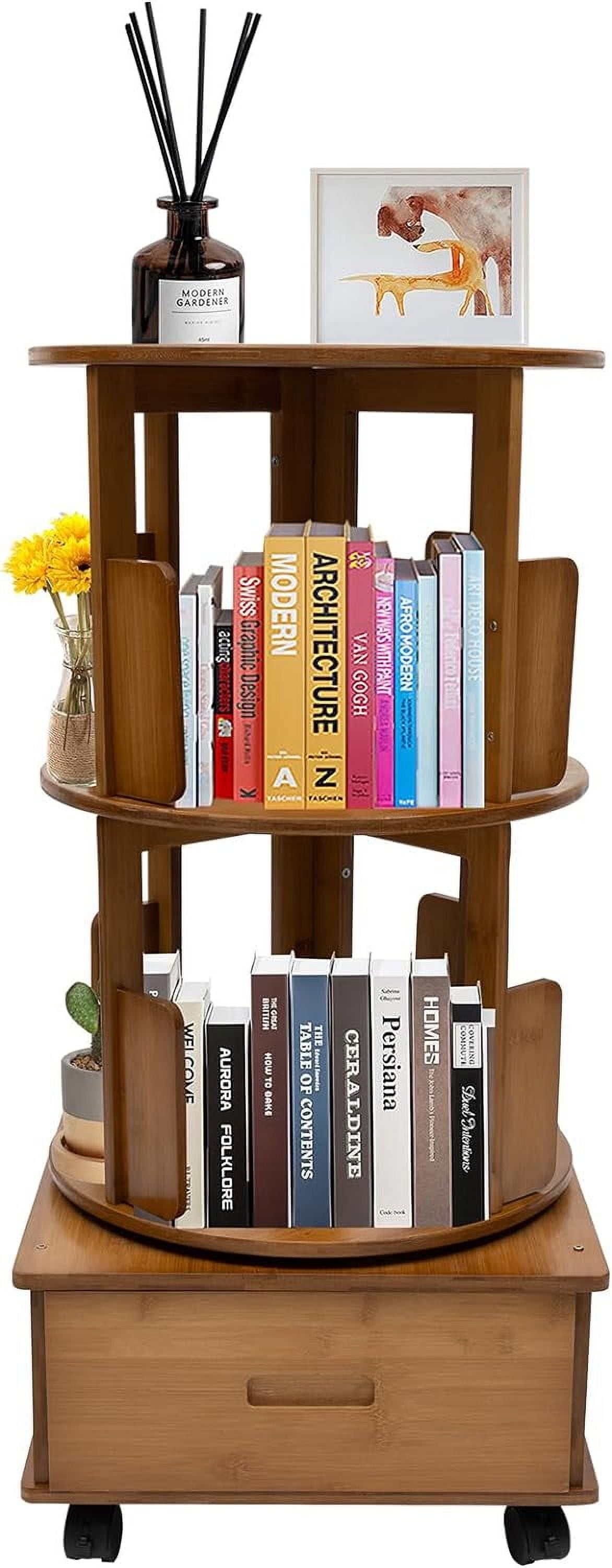 Multi Storage Table Rotating Bookshelf, 360°Rotate 2 Tiers Stackable ...