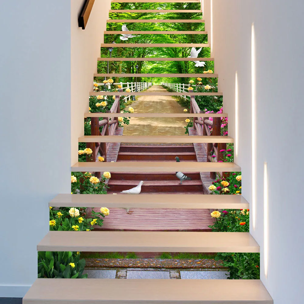 Multi Style 3D Staircase Stickers Waterproof Adhesive PVC Stair Trends ...