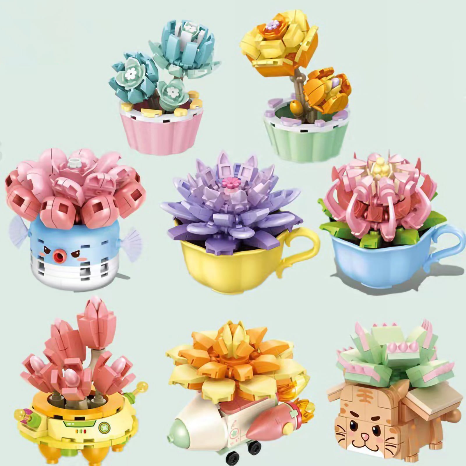 Multi-Style Building Blocks Potted Plant - Educational Assembly DIY ...