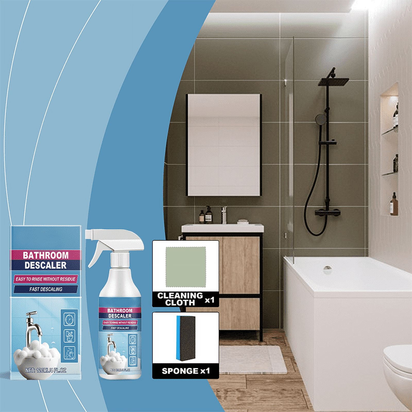 Multi-Surface Bathroom Cleaner Spray, Foaming Descaler for Glass, Tile, Faucet, and Tub, Removes ...