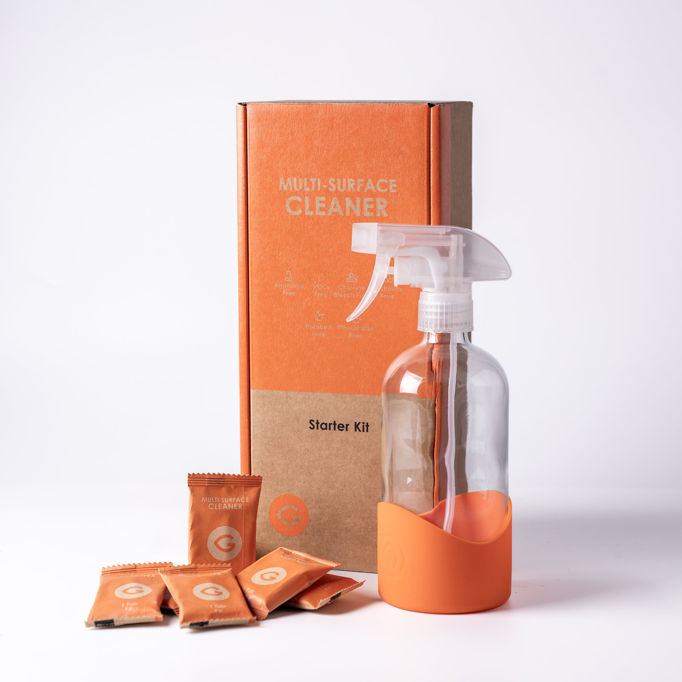 Multi-Surface Cleaner Starter Kit | Refillable Glass Spray Bottle + 6 ...