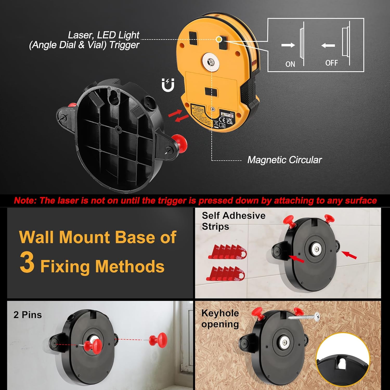 Multi Surface Laser Level with 30Ft Lines, LED Light Vial, Wall Mount ...