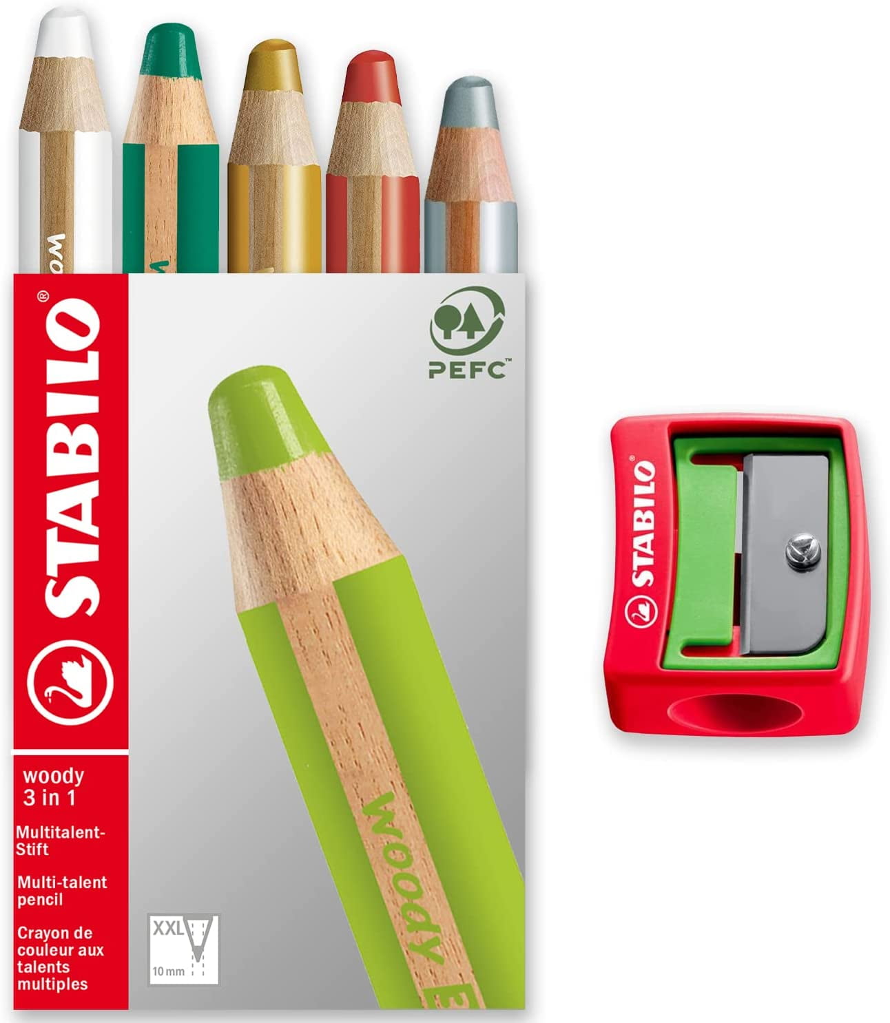 Multi-Talented Pencil - STABILO Woody 3-in-1 - Box of 5 - Red, Dark ...