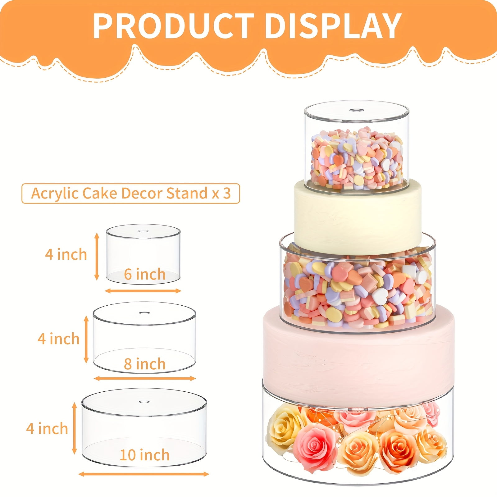 Multi-Tier Acrylic Fillable Cake Stand Cake Riser Cake Tier, Round ...