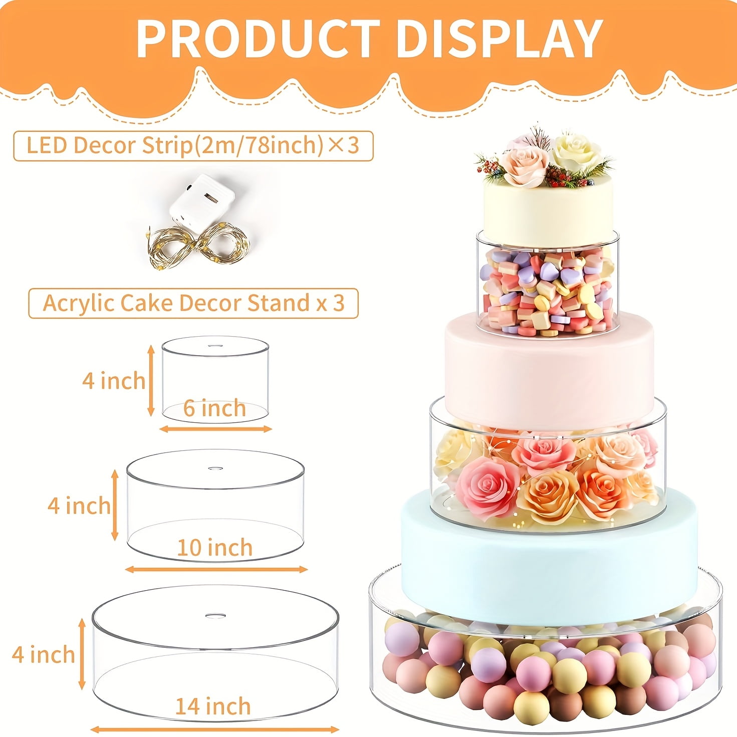 Multi-Tier Acrylic Fillable Cake Stand Cake Riser Cake Tier, Round ...