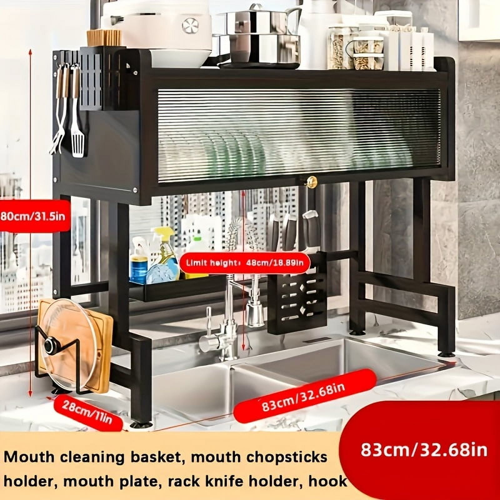Multi-Tier Black Metal Kitchen Sink Organizer with Drainage Board ...