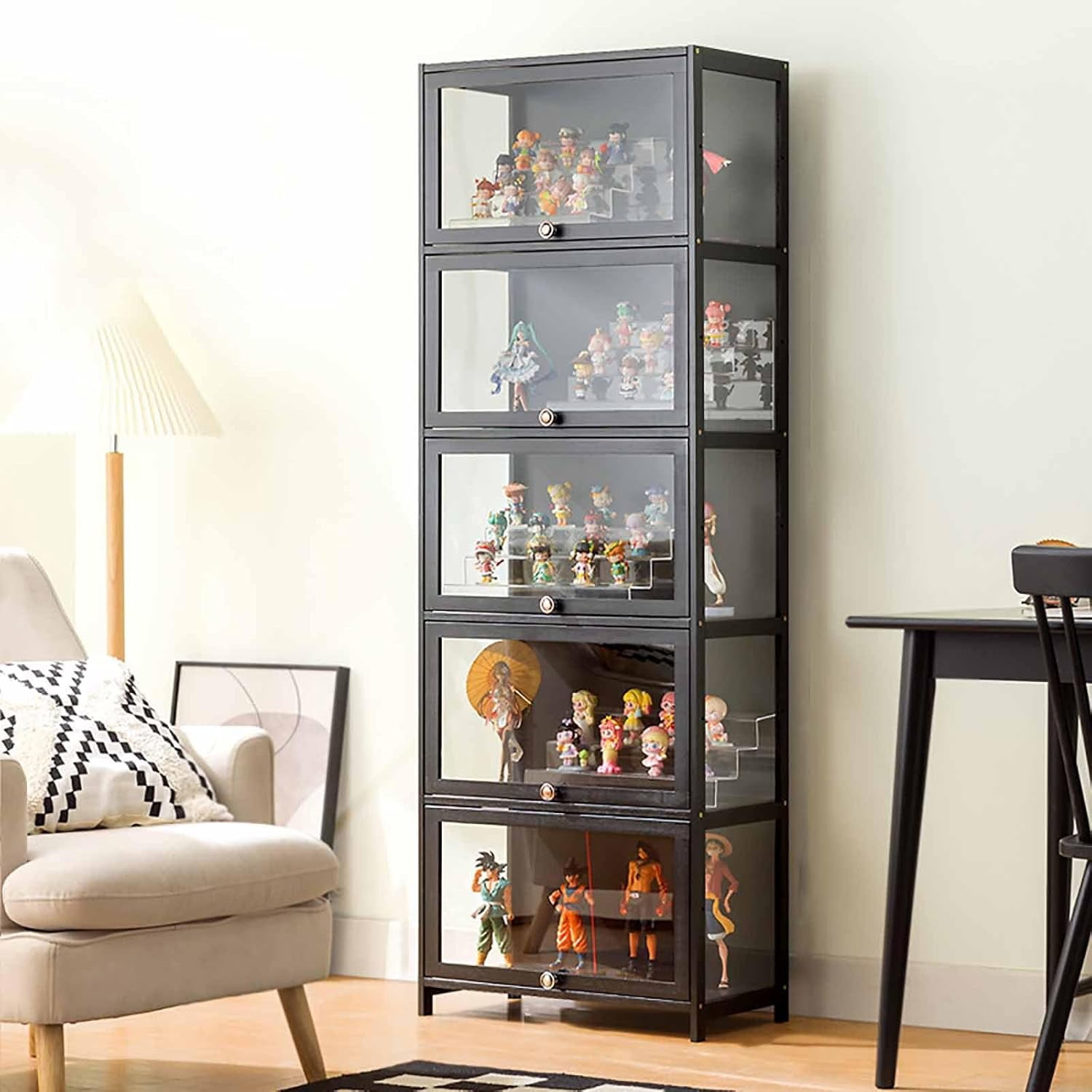 Multi-Tier Curio Display Cabinet with Acrylic Glass Doors Storage ...